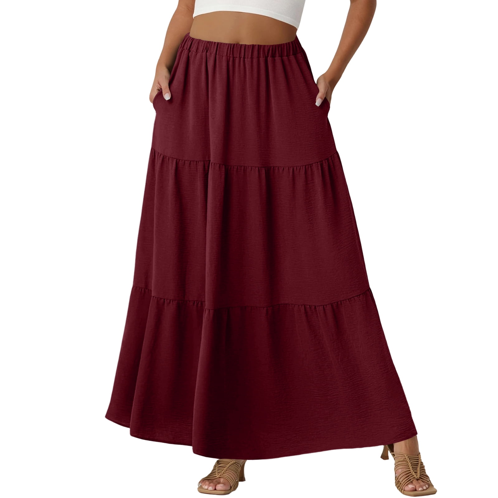 Flowy Maxi Skirt for Women with Pockets Fashion Trendy Boho Summer ...
