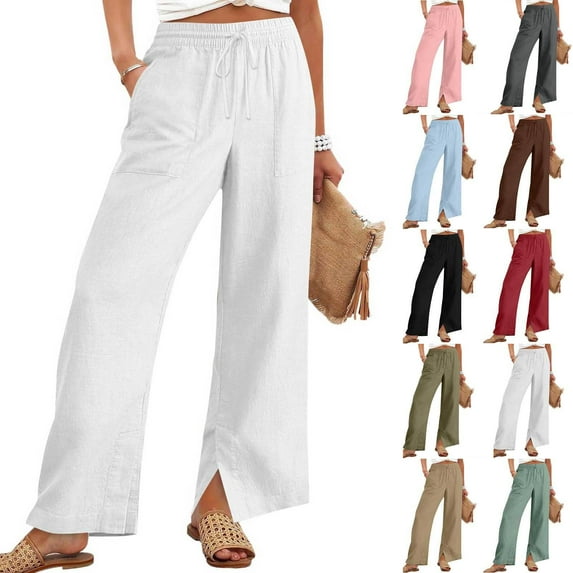 Flowy Palazzo Pants for Women High Waisted Wide Leg Lounge Drawstring ...