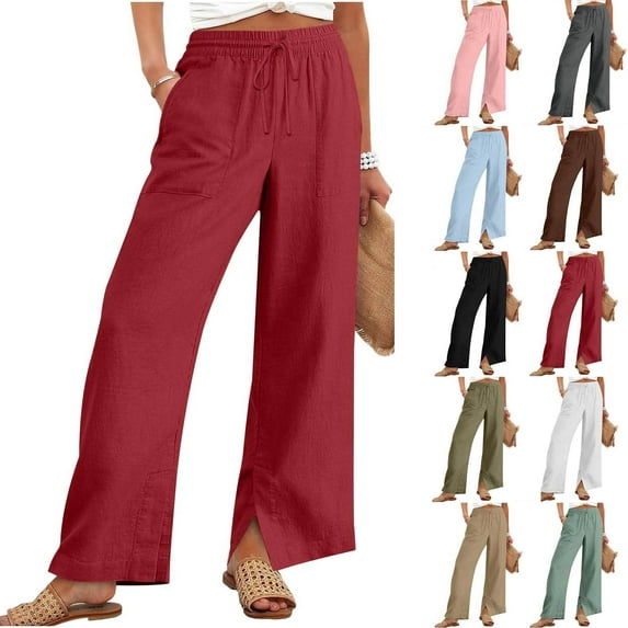 Flowy Palazzo Pants for Women High Waisted Wide Leg Lounge Drawstring ...