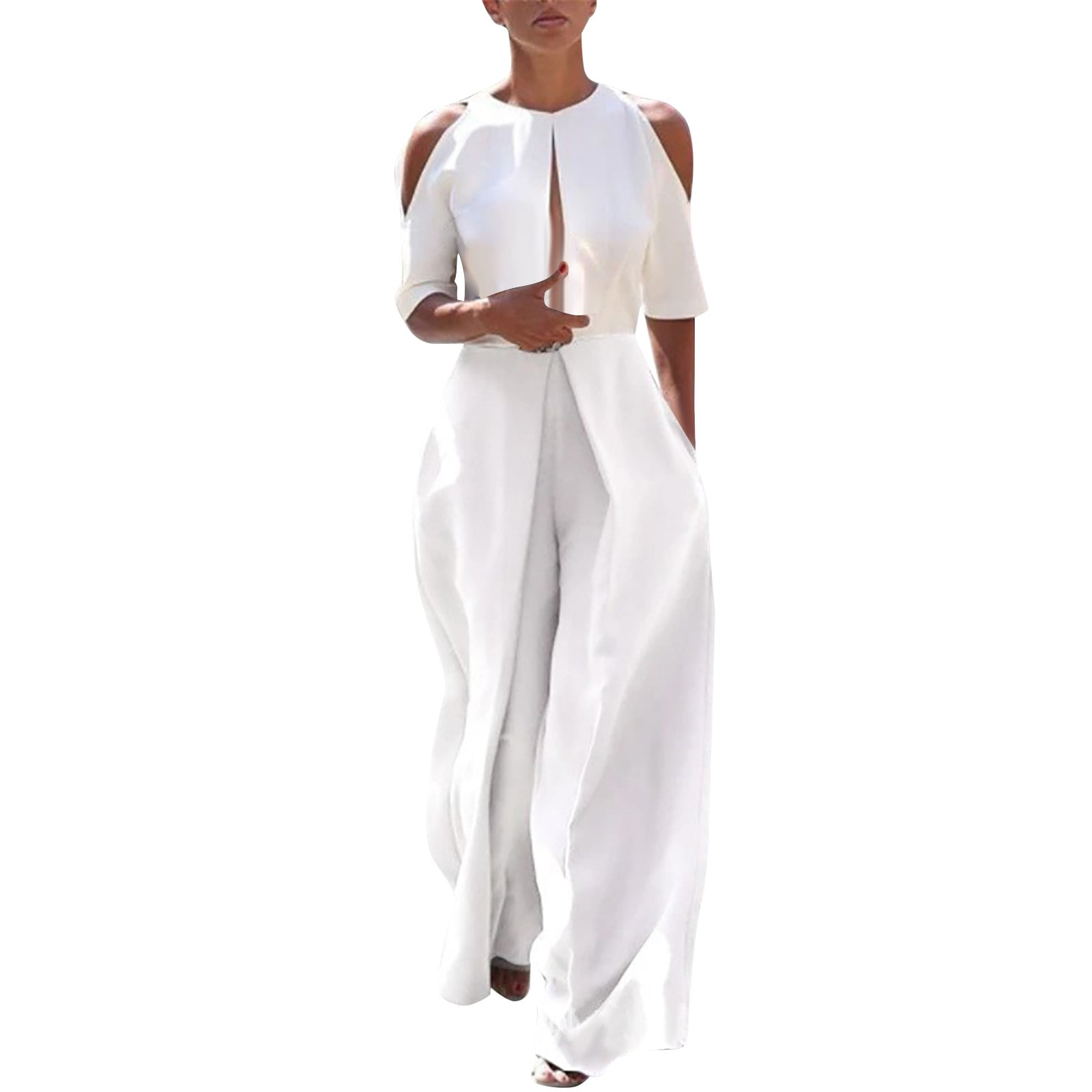 Flowy Rompers For Women Plus Size Solid Color Fashion Off The Shoulder ...