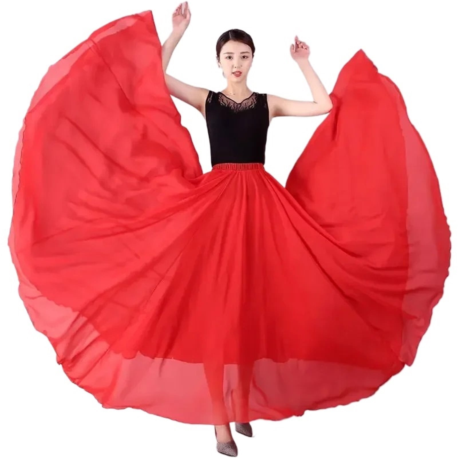 Flowy Satin Dance Skirts 360/540/720 Degree Chiffon Skirt Ballet Belly ...