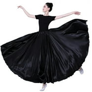 HAORUN Women's Elastic Waist Satin Ruffle Long Dance Skirt for Flamenco ...