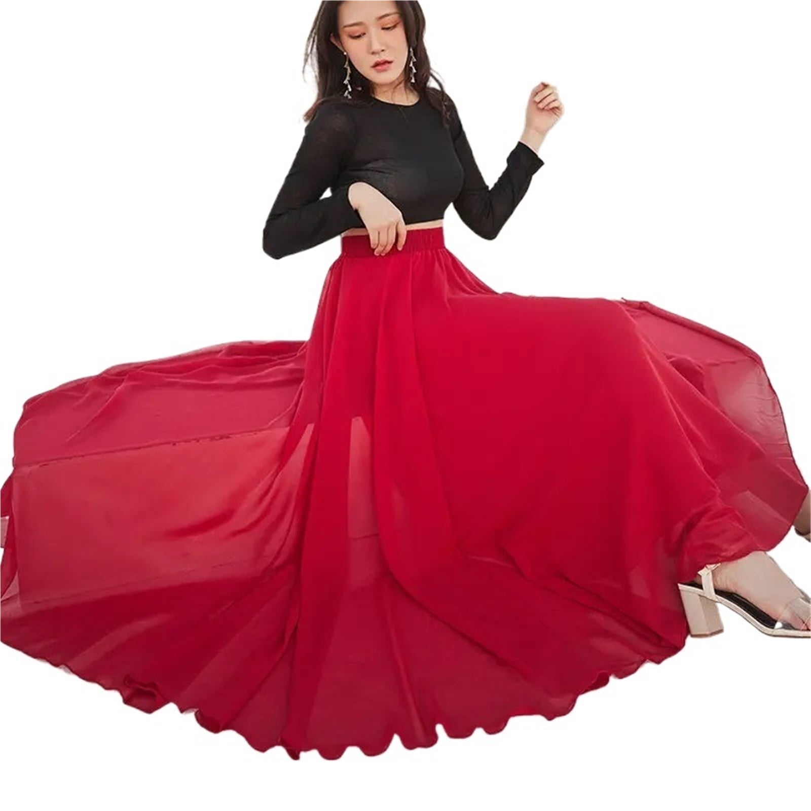 Flowy Satin Dance Skirts 720 Degree Chiffon Skirt Ballet Dance Costume ...