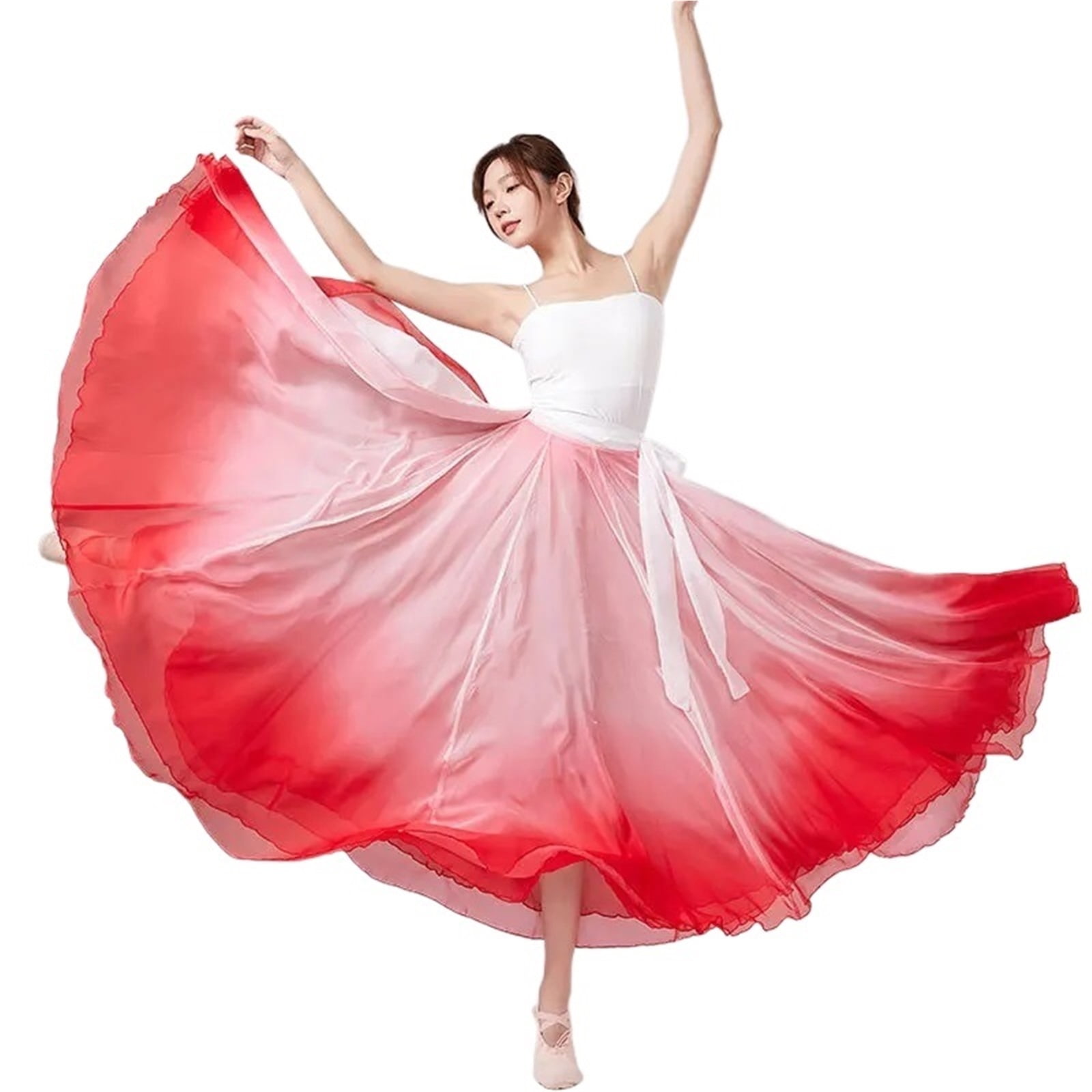 Flowy Satin Dance Skirts Classical Dance Wear Chiffon Single-tier One ...
