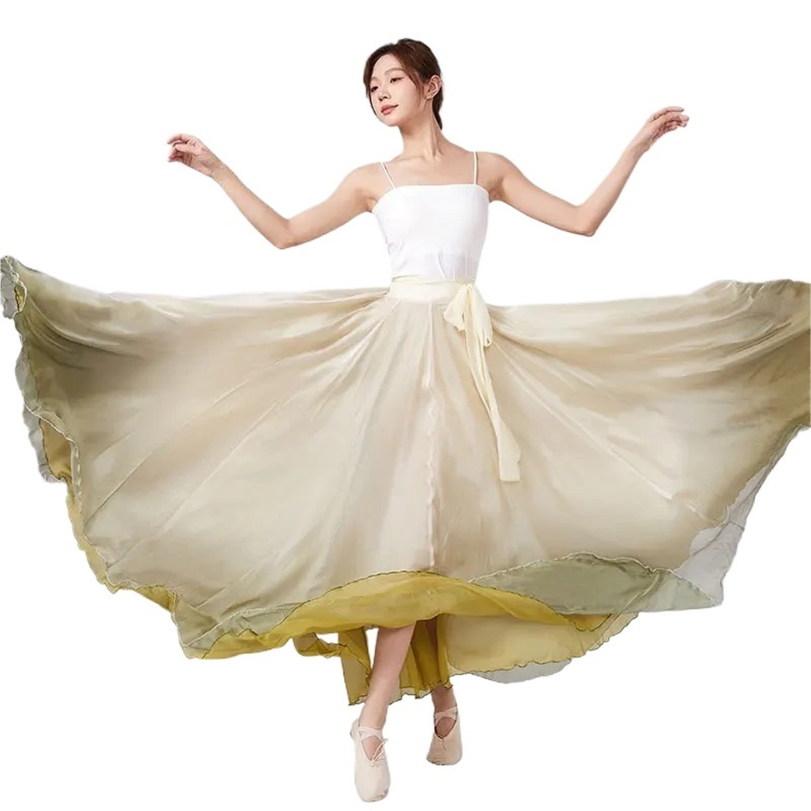 Flowy Satin Dance Skirts Classical Dance Wear Chiffon Single-tier One ...