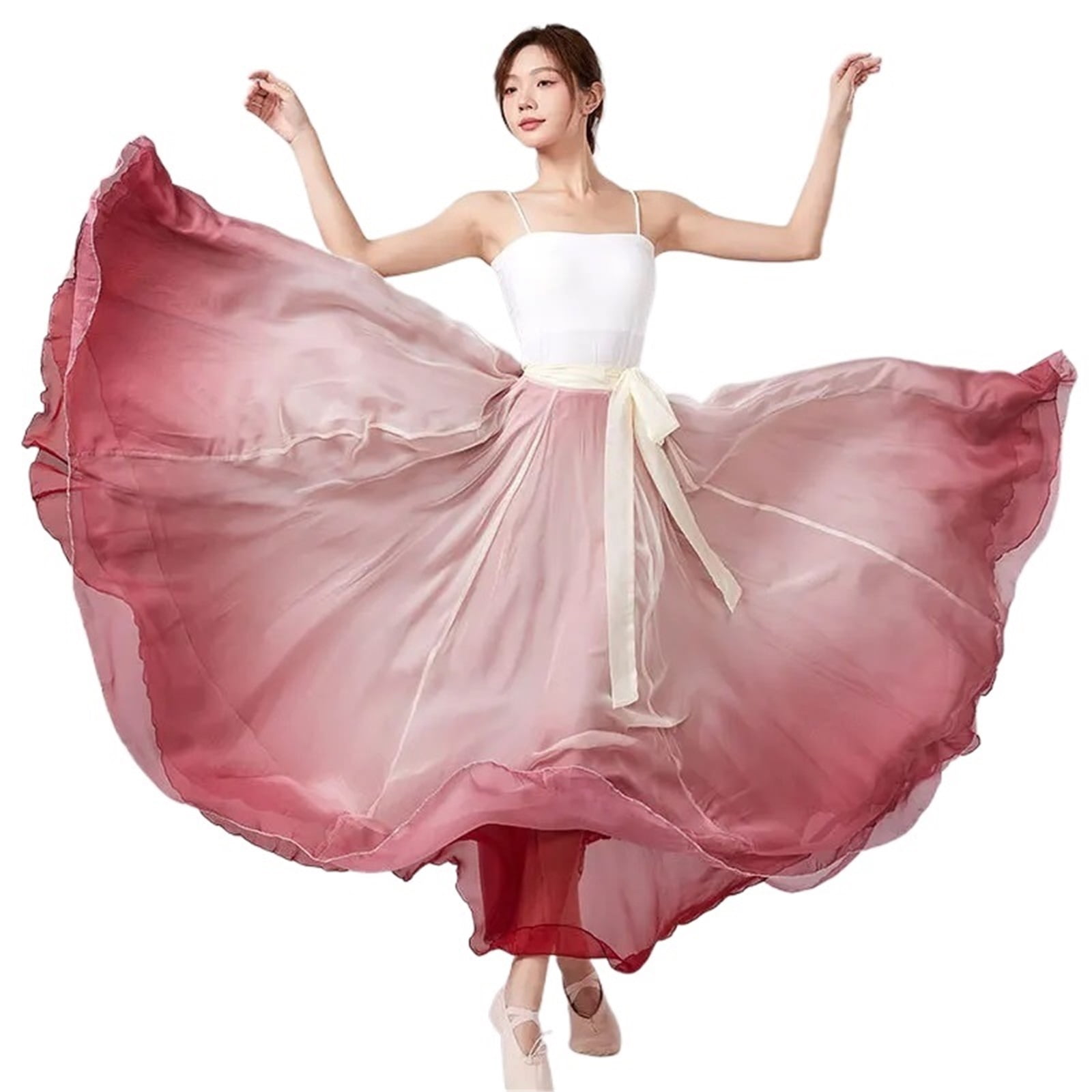 Flowy Satin Dance Skirts Classical Dance Wear Chiffon Single-tier One ...