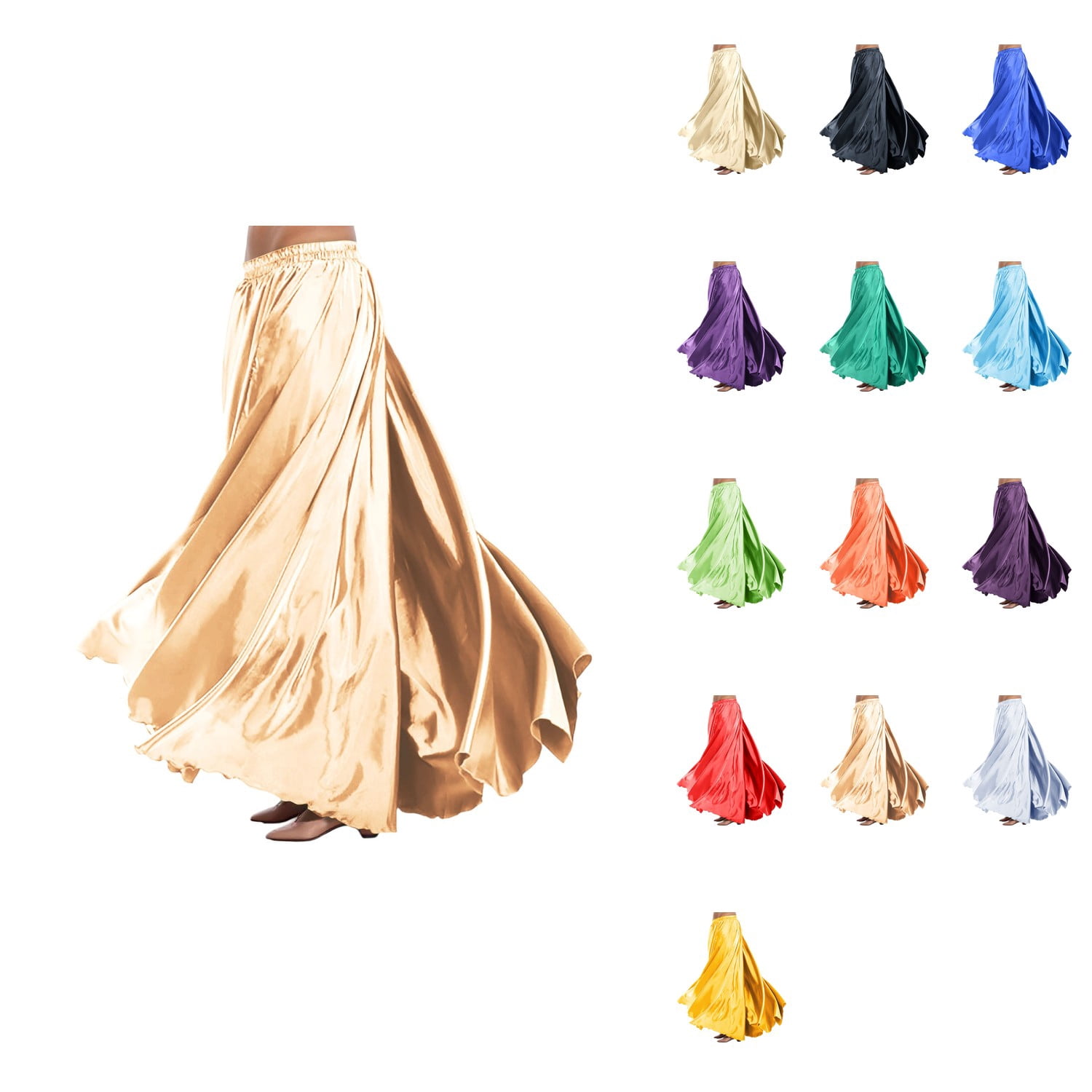 Flowy Satin Full Circle Swing Skirt, Elastic Waistband for Stage Show ...
