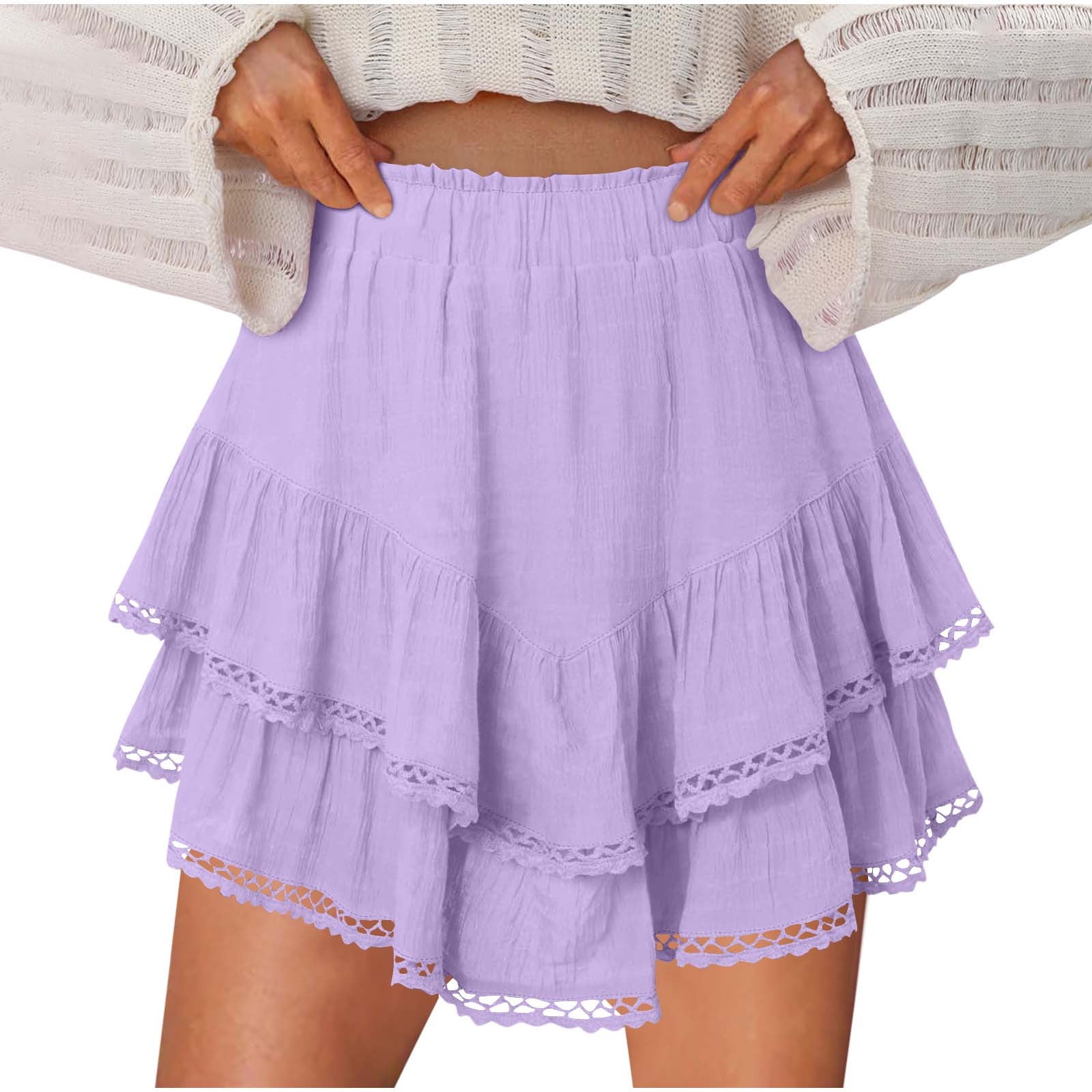 Flowy Short Skirts for Women Ladies High Waist Ruffle Skorts, Flowy ...