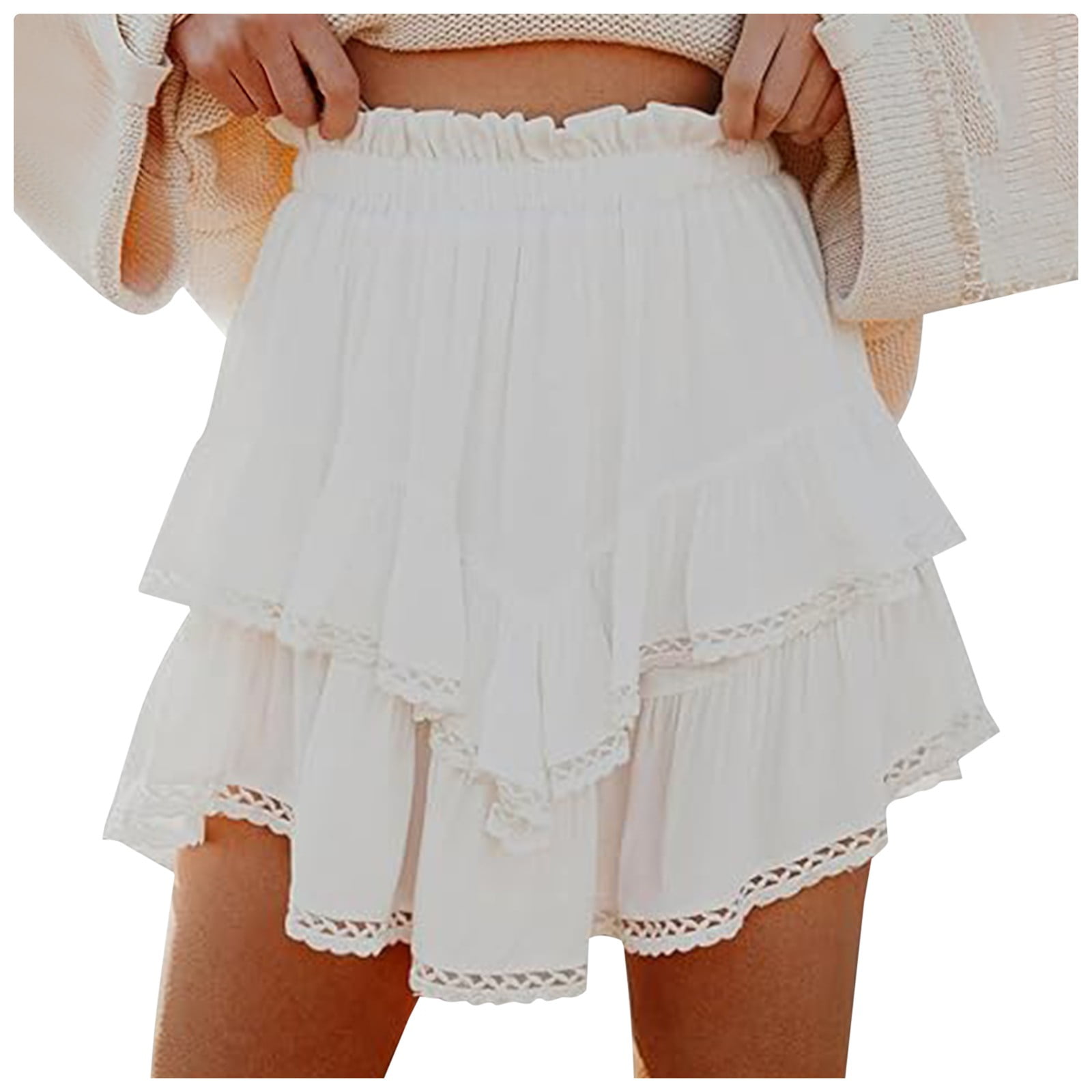 Flowy Shorts for Women Casual Boho Ruffle Tiered Skorts High Waist Mini ...