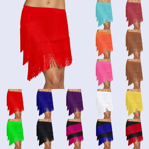 Flowy Skirt for Women Carnival Fringe Bohemian Style Asymmetrical Hem ...