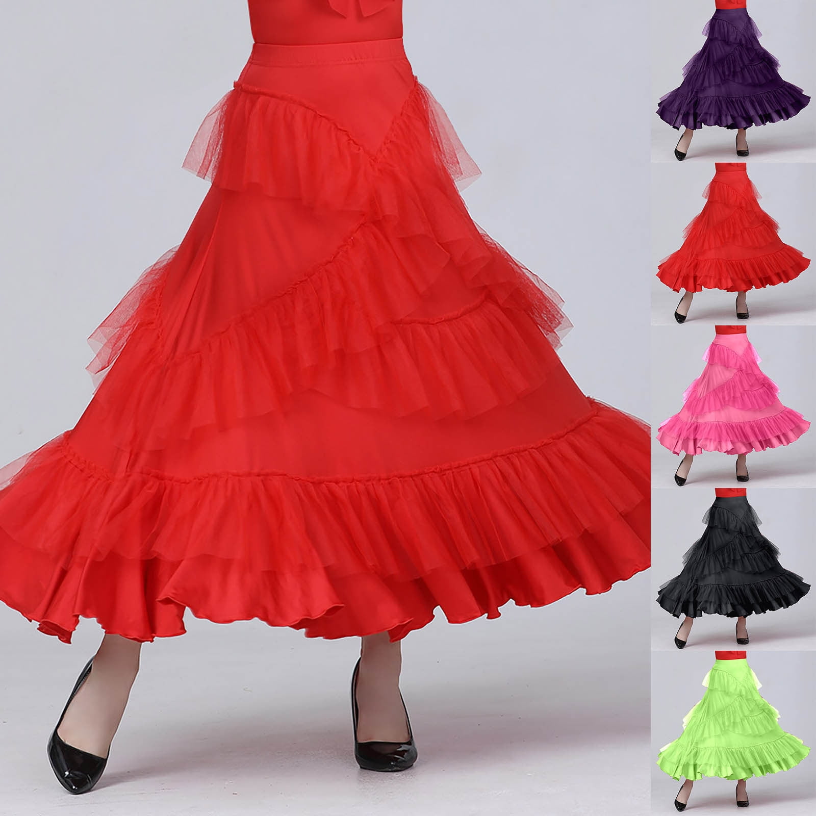 Flowy Skirt for Women Carnival Modern Dance Ballroom Practice Wear Mesh ...