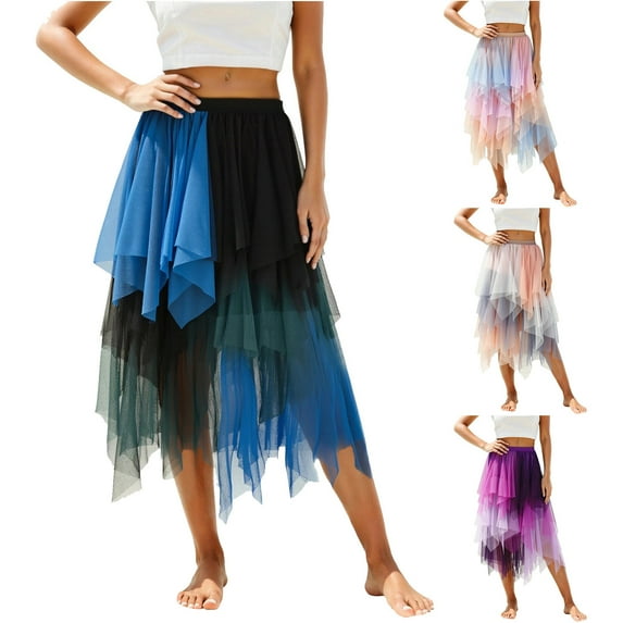 Flowy Skirt for Women Carnival Unconventional Mesh Overlay High Witward ...