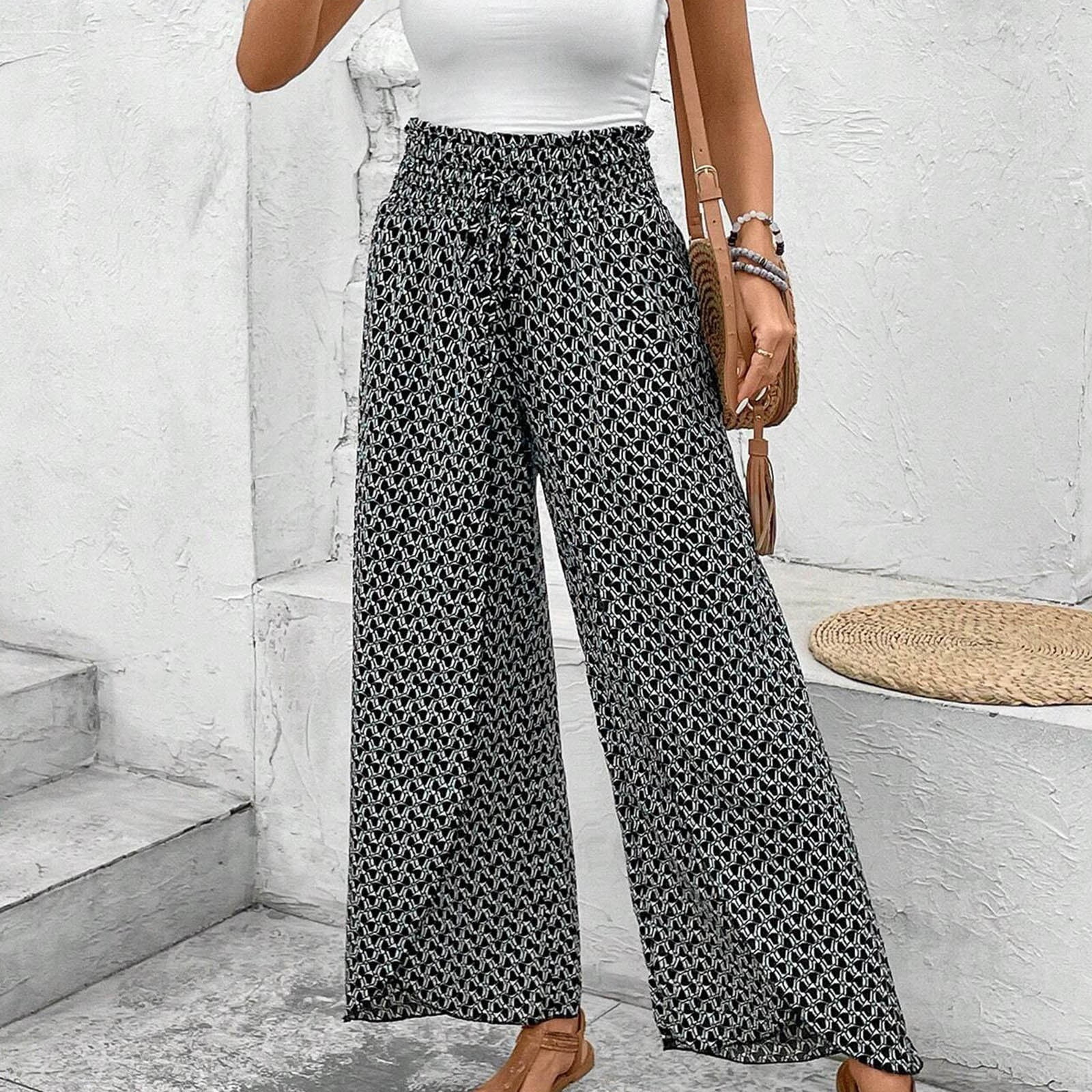 Flowy Split Pants for Women Tulip Pants High Rise Elastic Waisted Wide ...