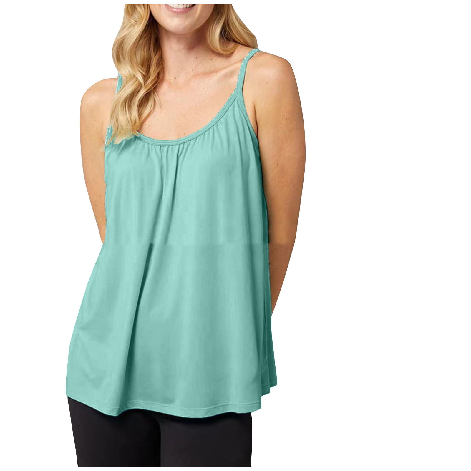 Flowy Tops for Women,Solid Color Loose Round-Neck Camisole with Chest ...