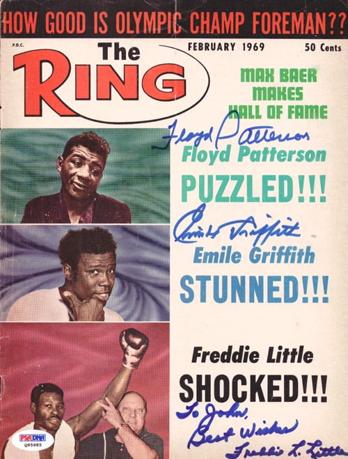 Floyd Patterson, Emile Griffith & Freddie Little Autographed The Ring Magazine Cover PSA/DNA # ...