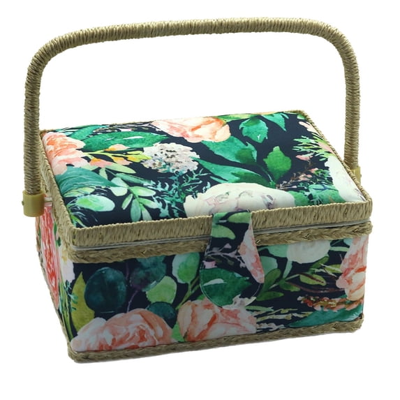 Flrhsjx Medium Sewing Basket in Green Flower, Sewing Kits for Beginner ...
