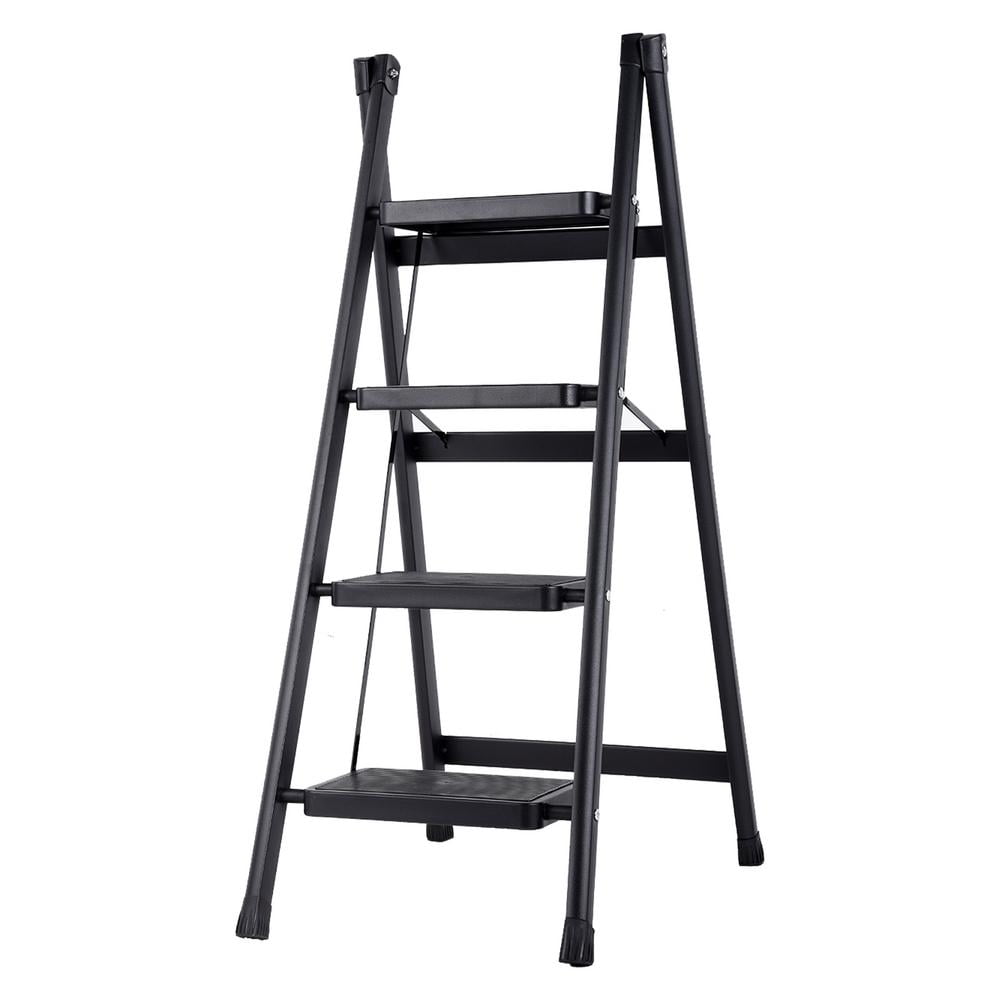 Flroha 4 Black Folding Ladder, Safety Ladder, Heavy-Duty Sturdy Safety ...
