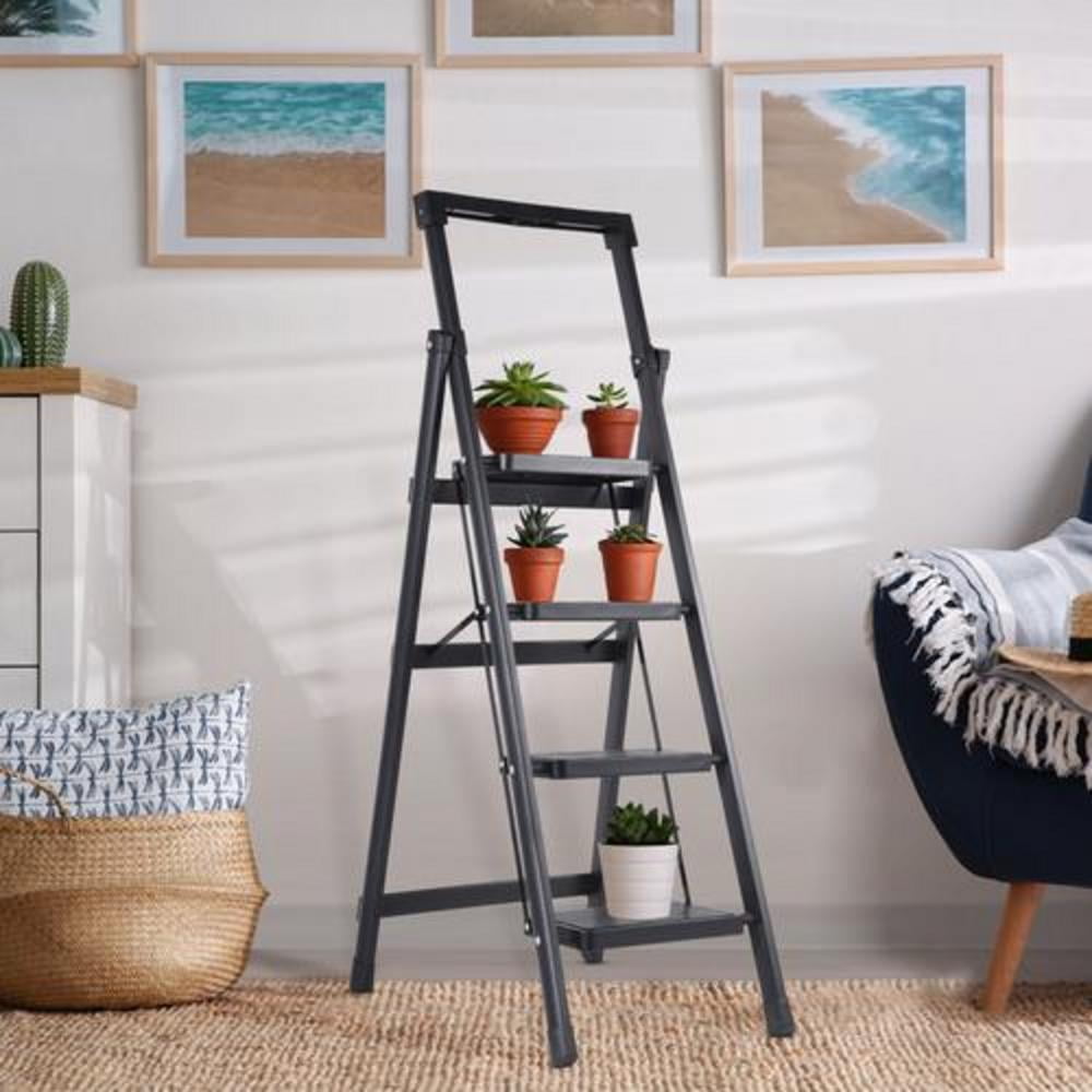 Flroha 4 Black Step Ladder , Folding Step Stool, Heavy-Duty Sturdy ...