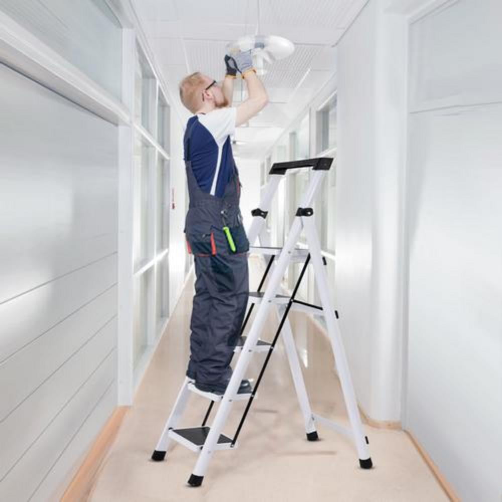 Flroha 5 White Locking Step Stool, Folding Step Stool, Heavy-Duty ...