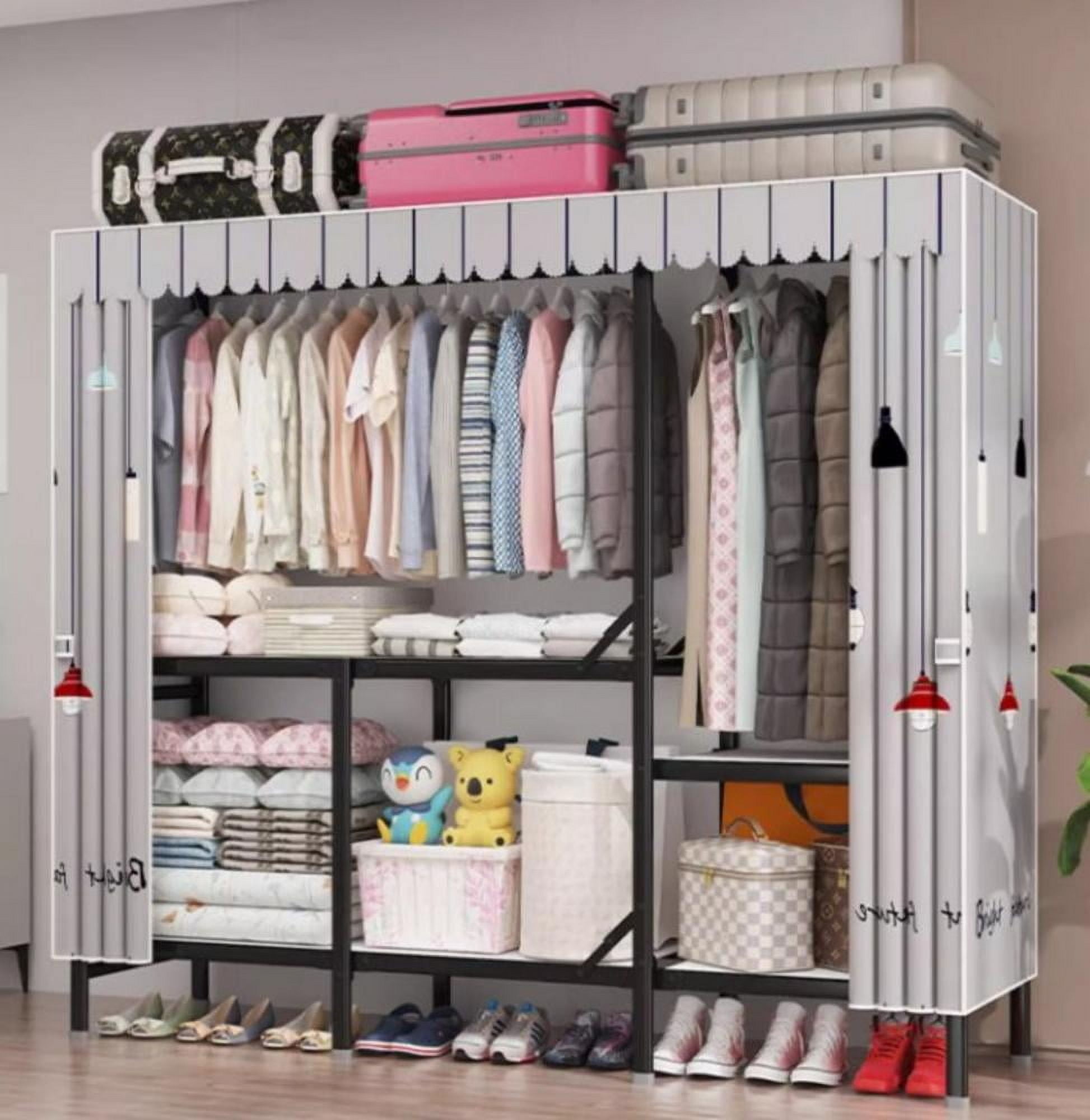 Flroha Folding Garment Rack Freestanding Wardrobe Closet with Fabric ...