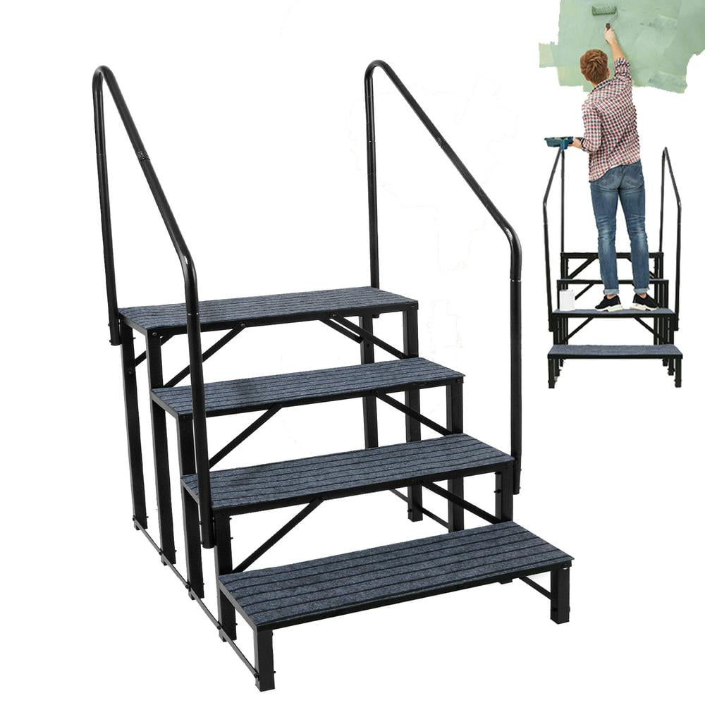 Flroha RV Stairs with 2 Handrails 4-Step Ladder Hot Tub RV Outdoor ...