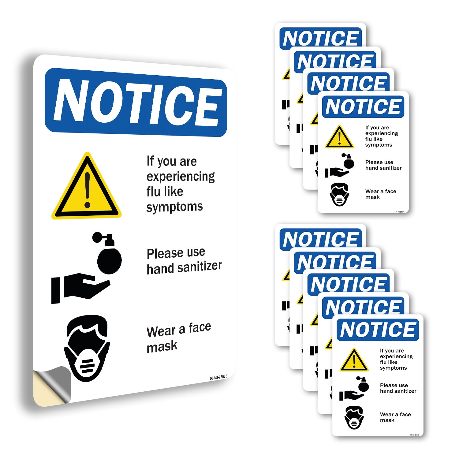 Flu Symptoms OSHA Notice Vinyl Decal Label 14 Inch x 10 Inch - 10 Pack ...