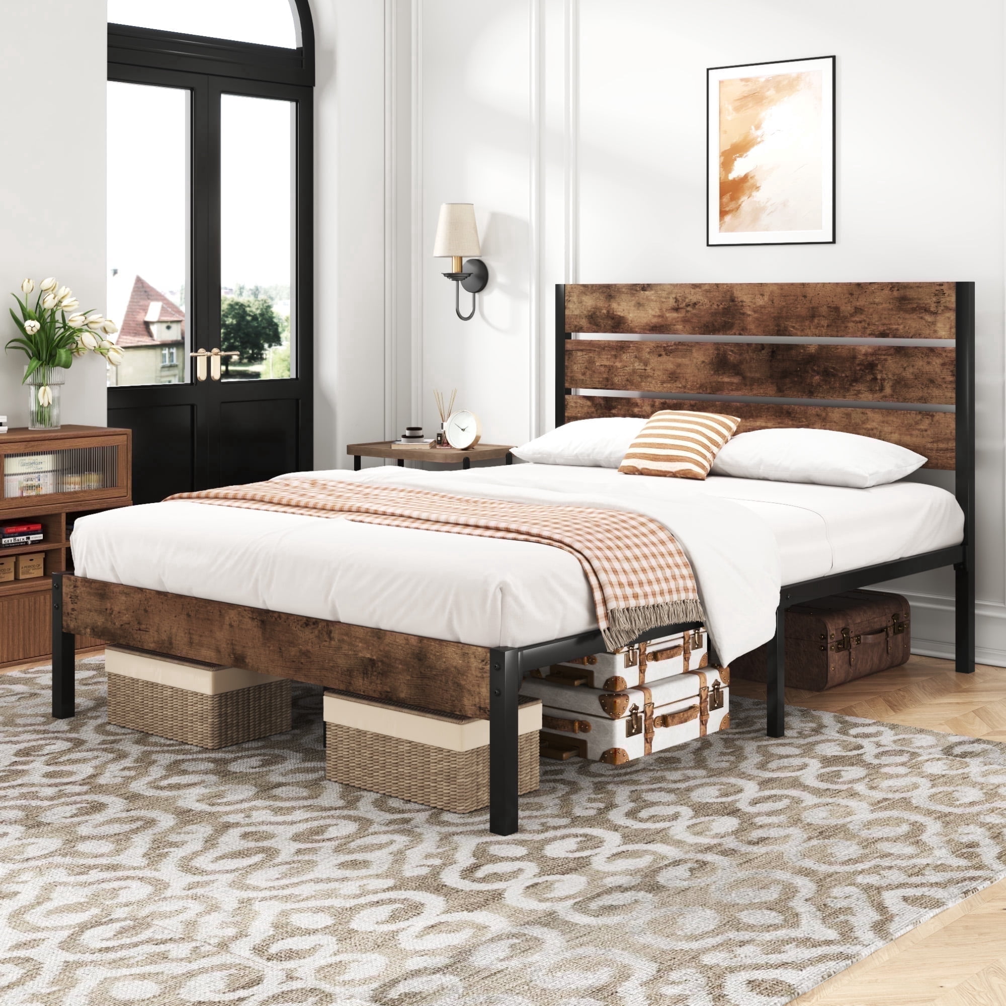 Fluest Full Size Bed Frame with Headboard and Footboard,Metal Support ...