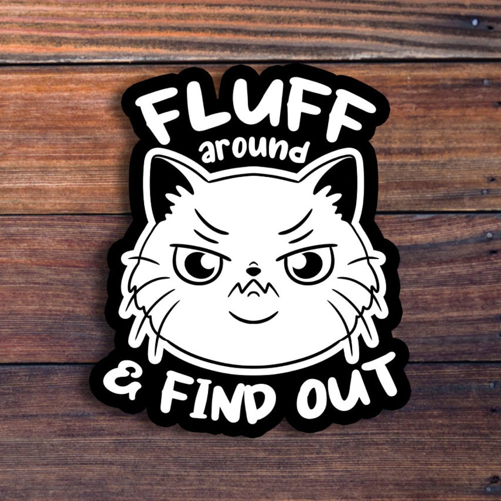 Fluff Around And Find Out Sticker, Funny Cat Sticker Phone Decal Water ...