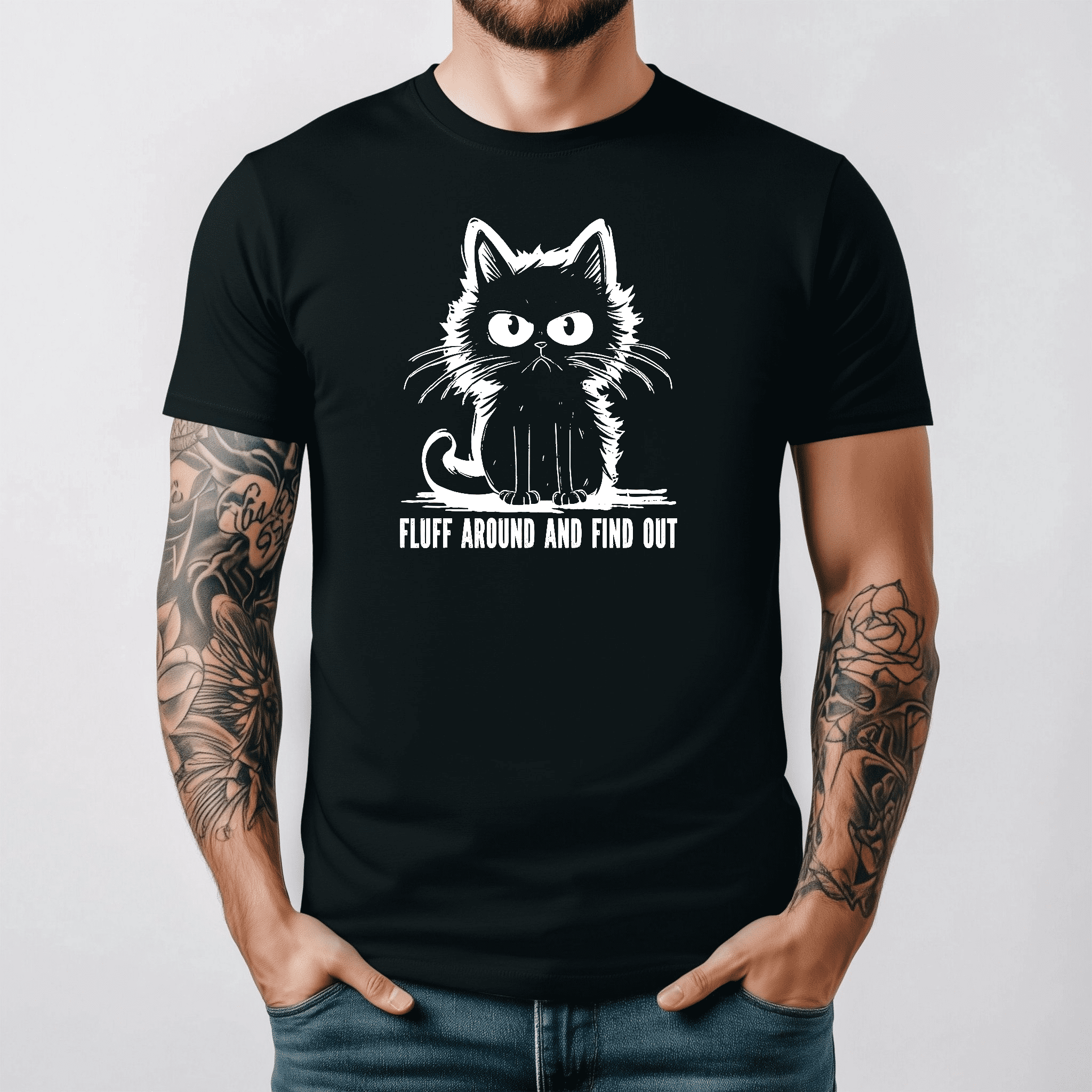 Fluff Around Find Out Funny Naughty Cat Sarcastic Pet Humor Tee V16959 ...