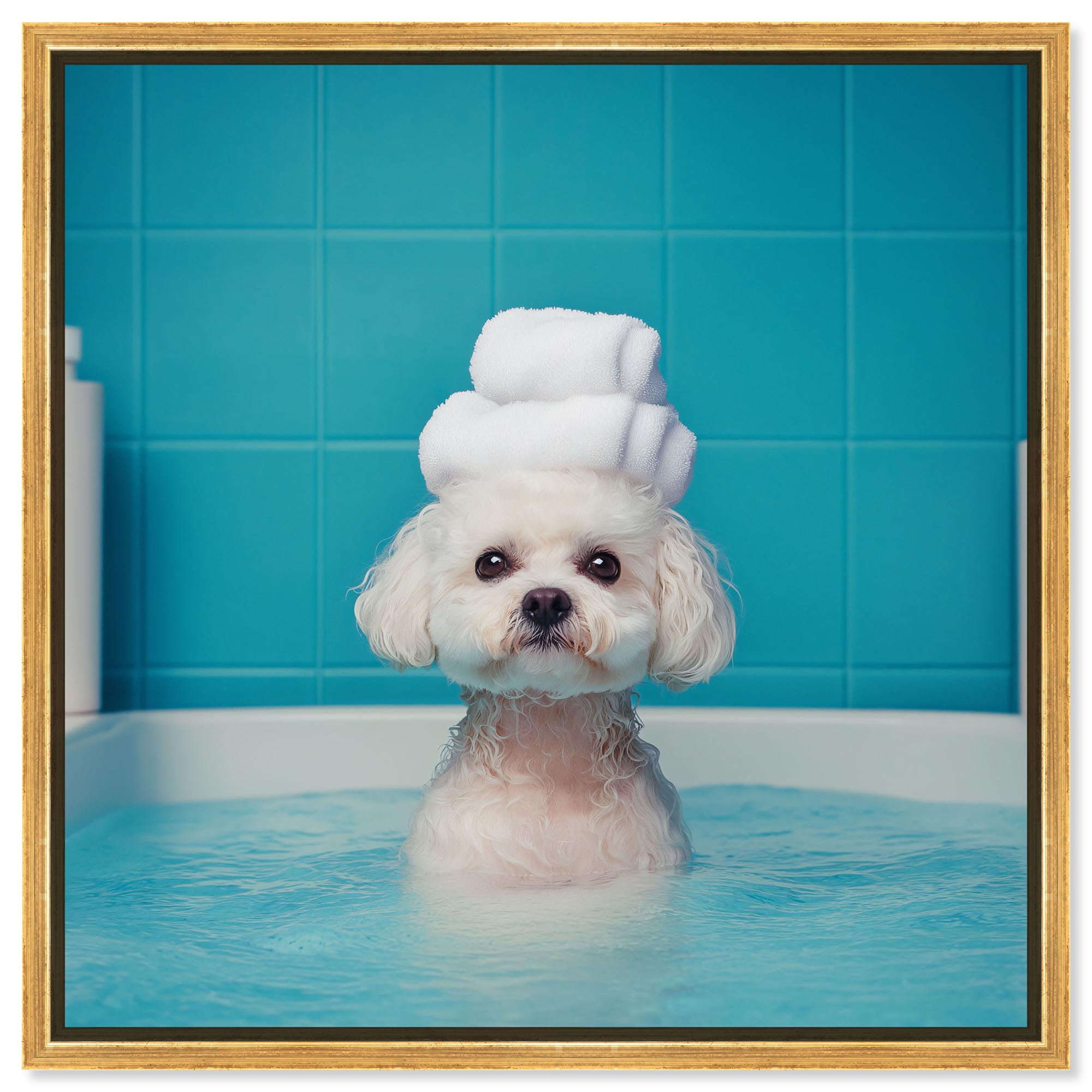 Fluff in the Tub Canvas Trendy Bathroom Art by Art Remedy, Gold Frame ...