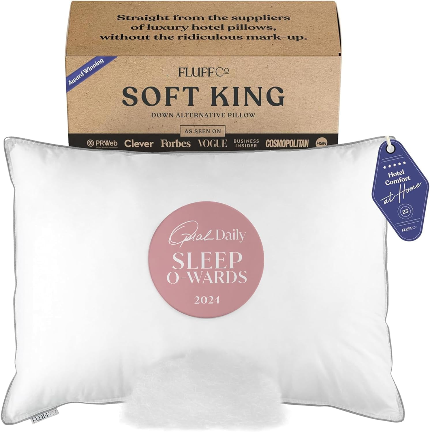 FLUFFCO King Size Down Alternative Pillow, Soft Microfiber Polyester ...