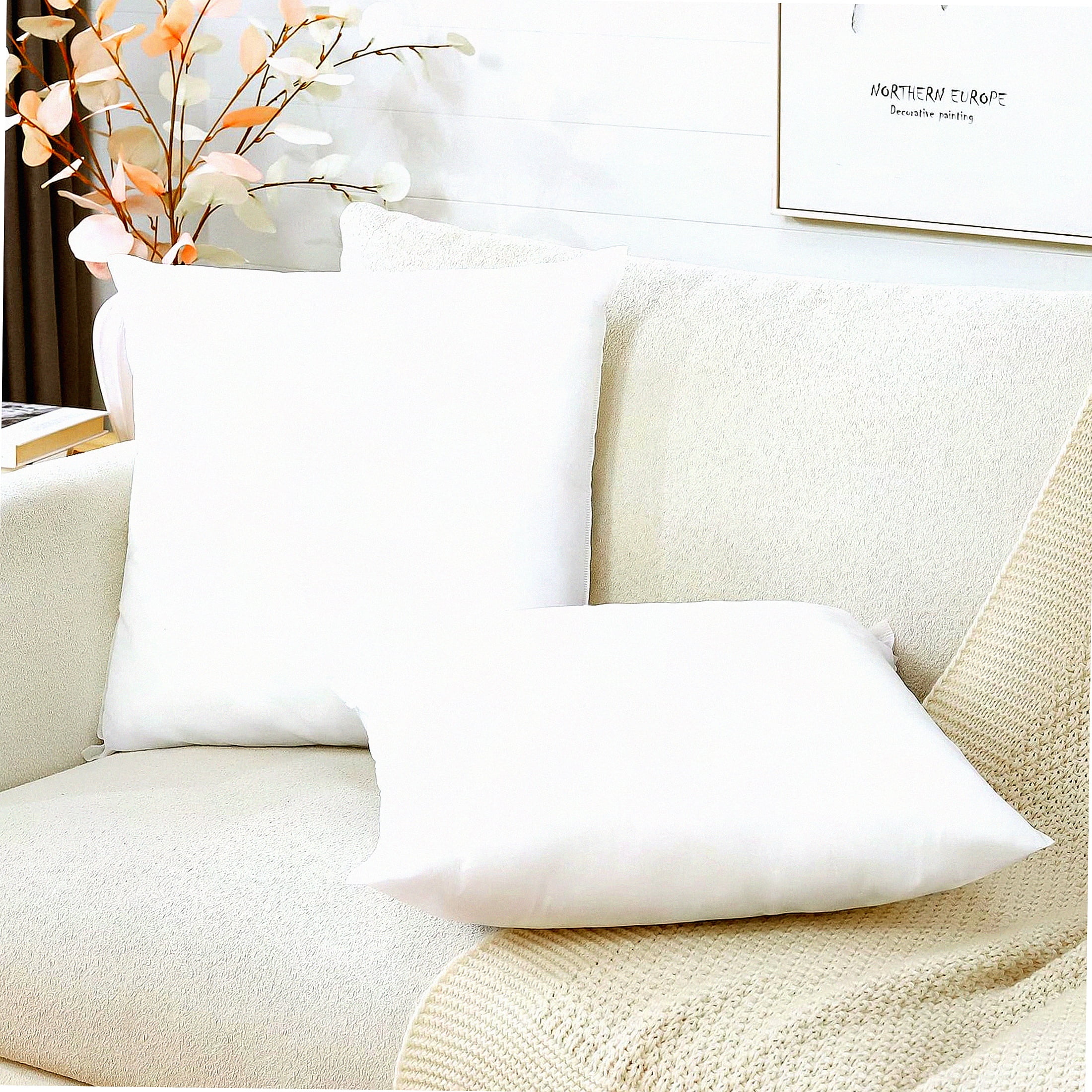 FluffLux 20x20 Pillow Inserts - Set of 2 Decorative Square Throw Pillow ...