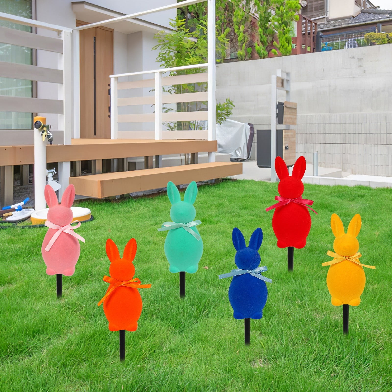 Fluffy 7.8-Inch Easter Bunny Garden Stake - Assorted Colorful Standing ...