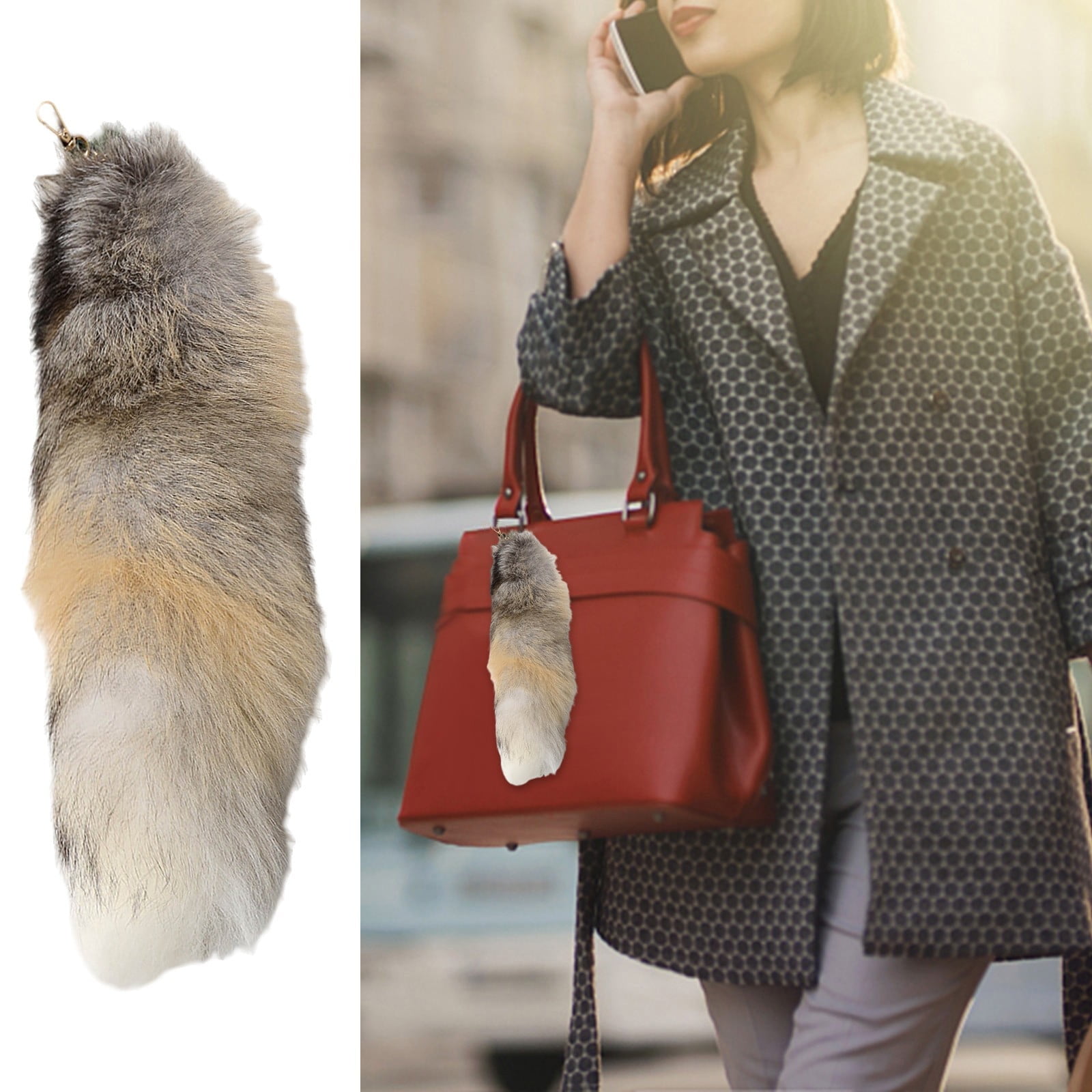 Fluffy Animal Tail Keychain 40cm Plush Accessory Fashion Bag Charm ...