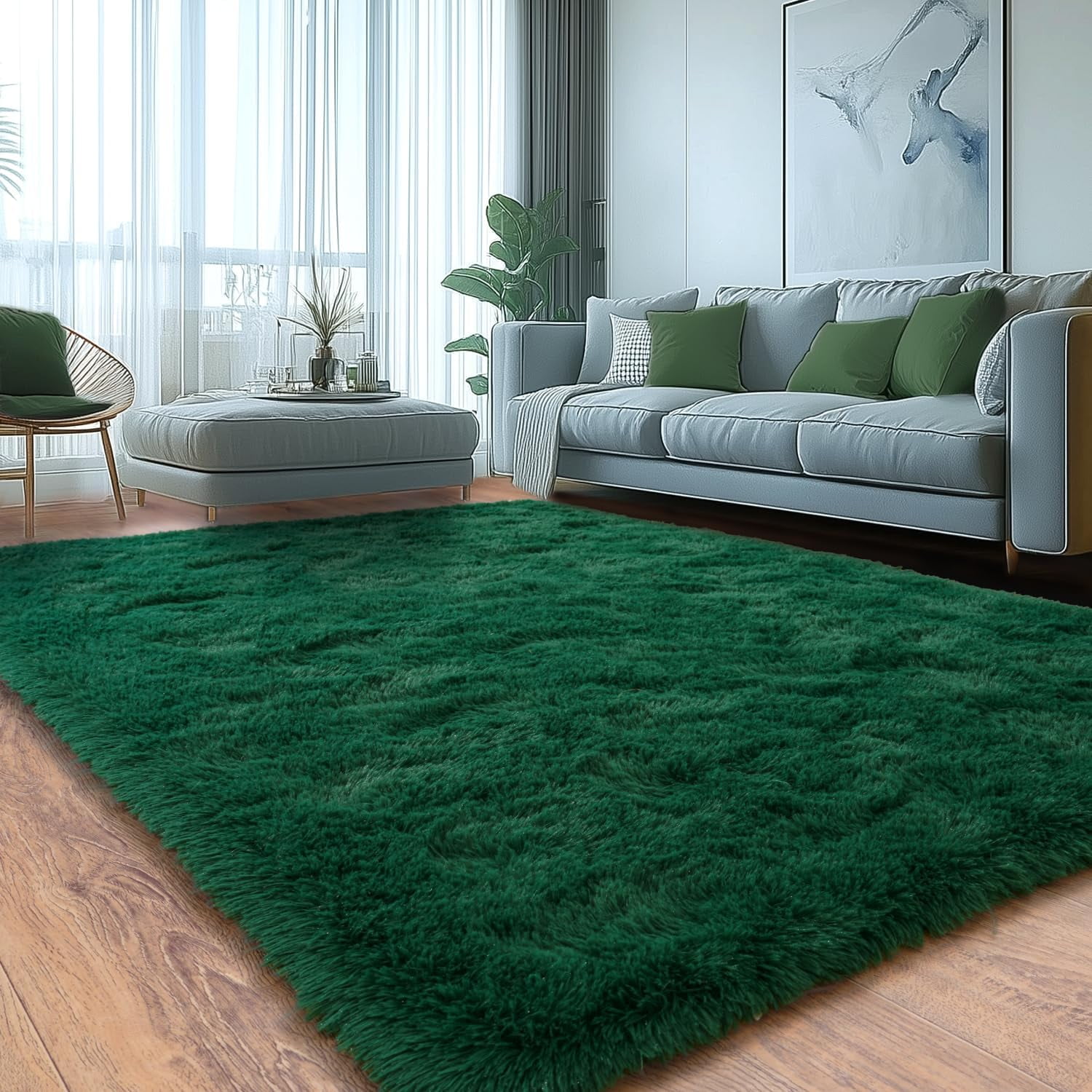 Fluffy Area Rug, Green, 4x6 Feet, Modern, Tie-Dye Pattern, Machine Made ...