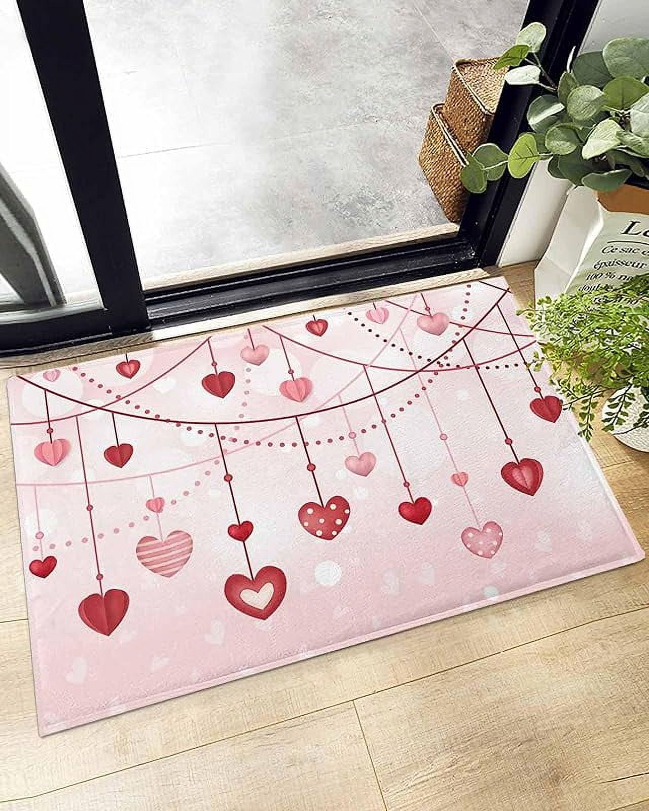Fluffy Bath Rug Red Heart Valentine's Day Glowing Star,Non Slip Shag ...