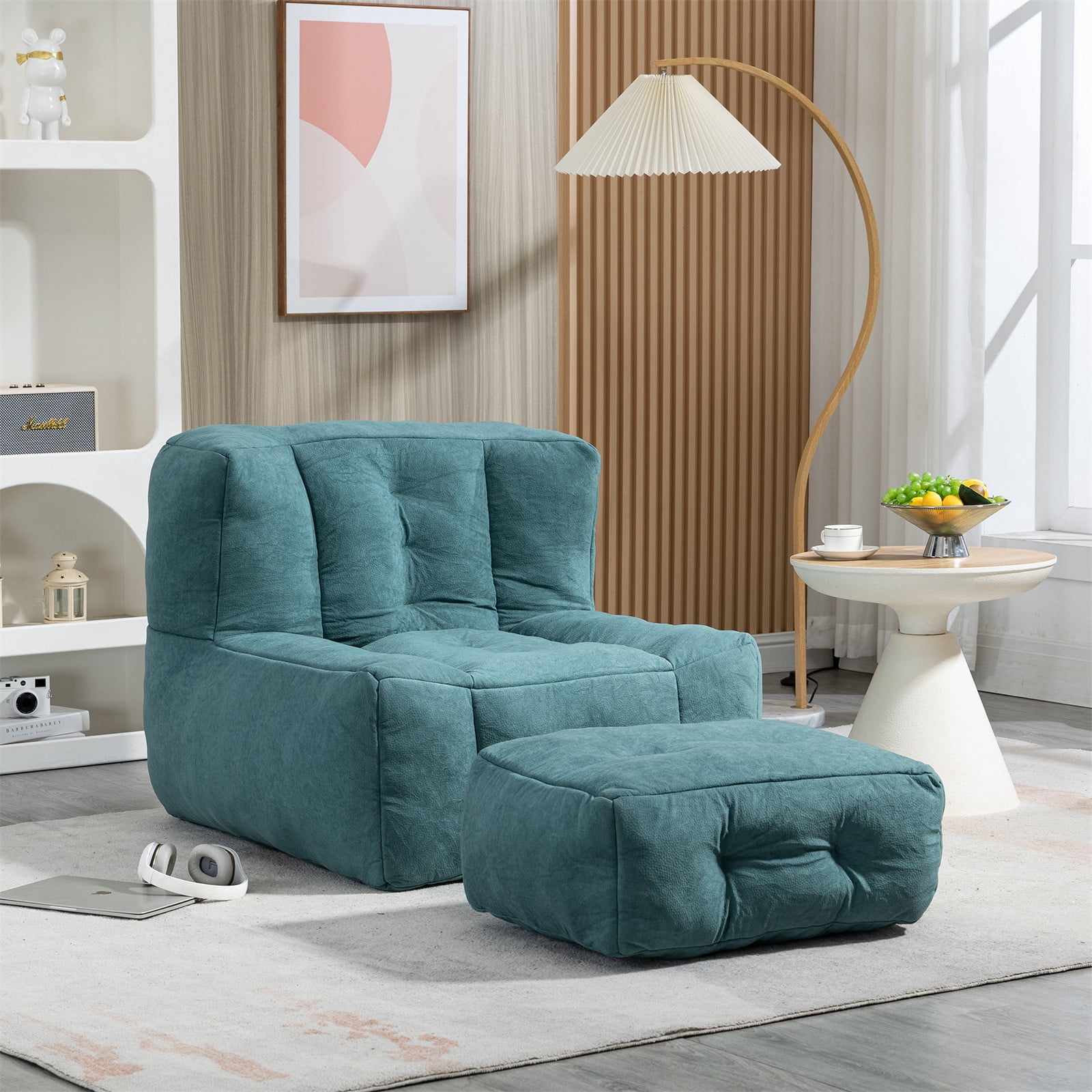 Fluffy Bean Bag Chair, Soft Lazy Sofa Chair with Foam and Ottoman ...