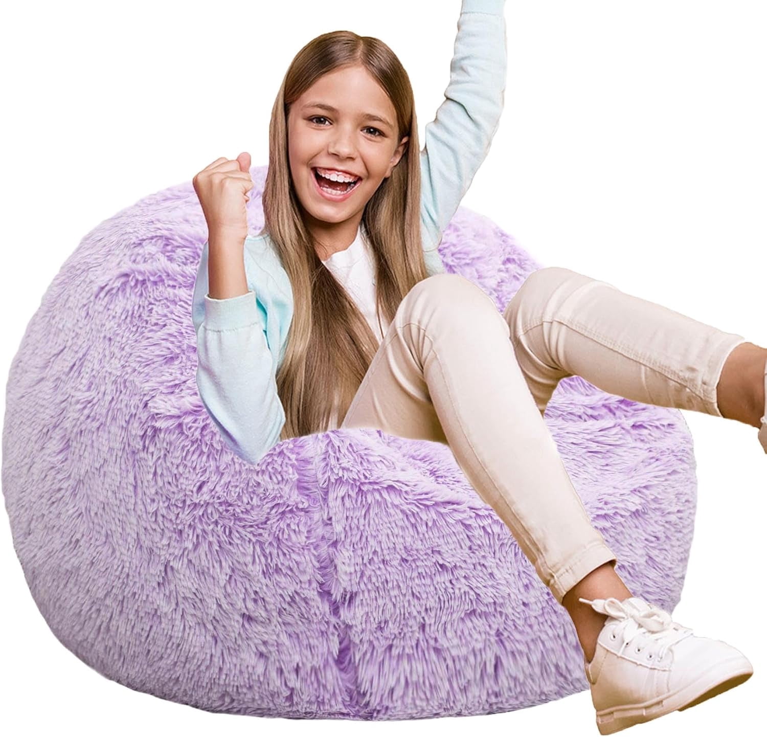 Fluffy Bean Bag Chair for , 2.5FT Round Memory Filled Bean Bag for ...