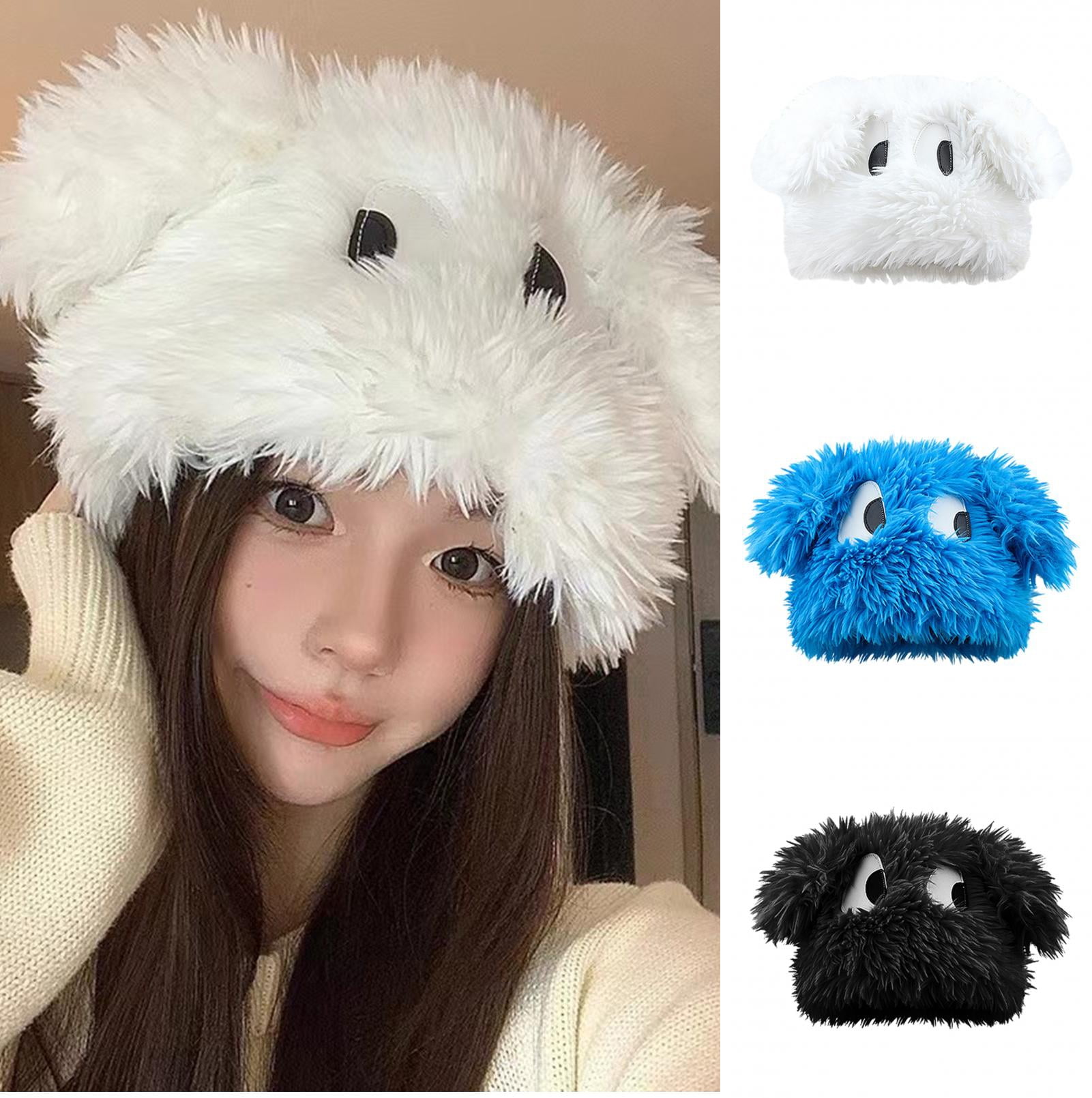 Fluffy Beanie Hats for Women Cartoon Puppy Design Winter Plush Warm ...