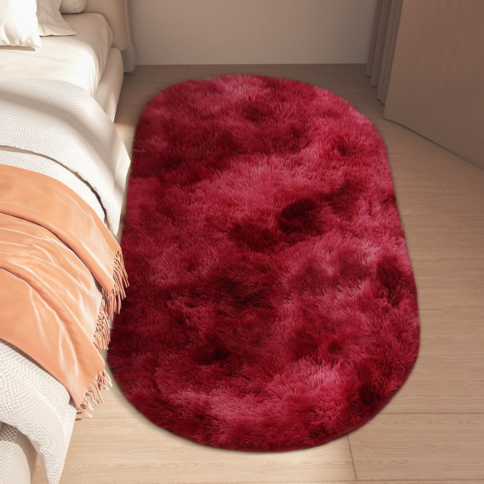 Fluffy Bedroom Rug, Oval Area Rug Shaggy Carpet 2 x 5 Feet Small Cute ...
