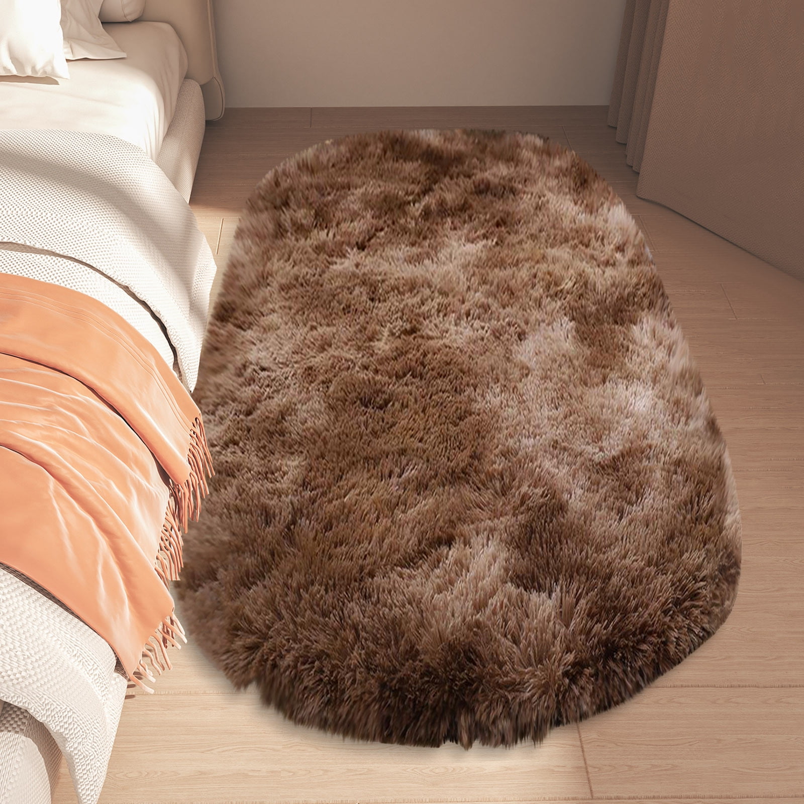 Fluffy Bedroom Rug, Oval Area Rug Shaggy Carpet 2 x 5 Feet Small Cute ...