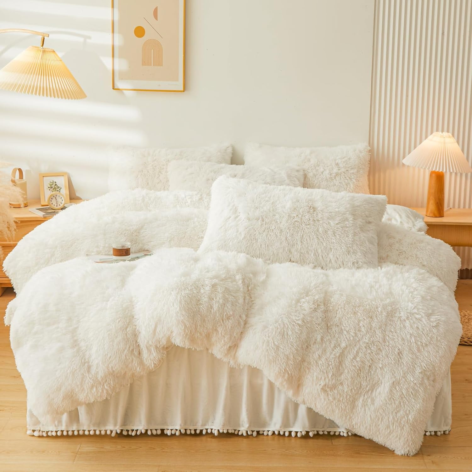 Fluffy Beige Comforter Cover Set King，Fluffy Fuzzy Plush Beige Bedding ...