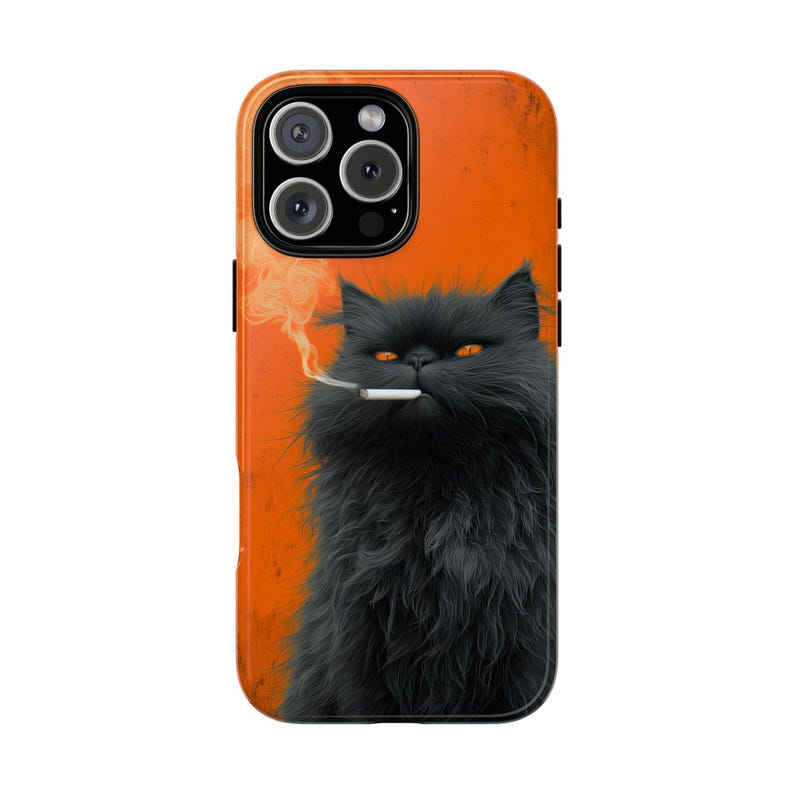 Fluffy Black Cat Smoking Cigarette Illustration Phone Case for iPhone ...