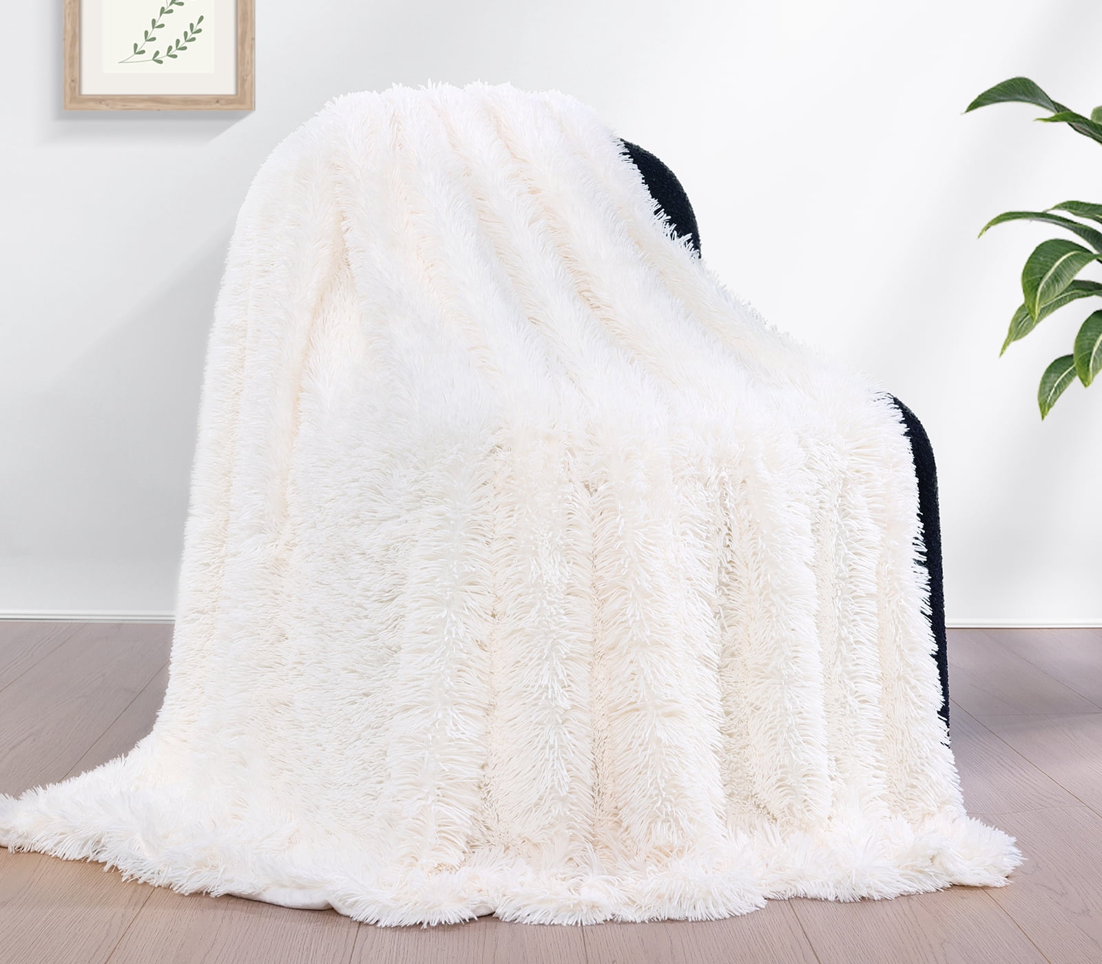"PanxHome 50""x60"" Fluffy & Cozy Faux Fur Throw Blanket, Cream White ...