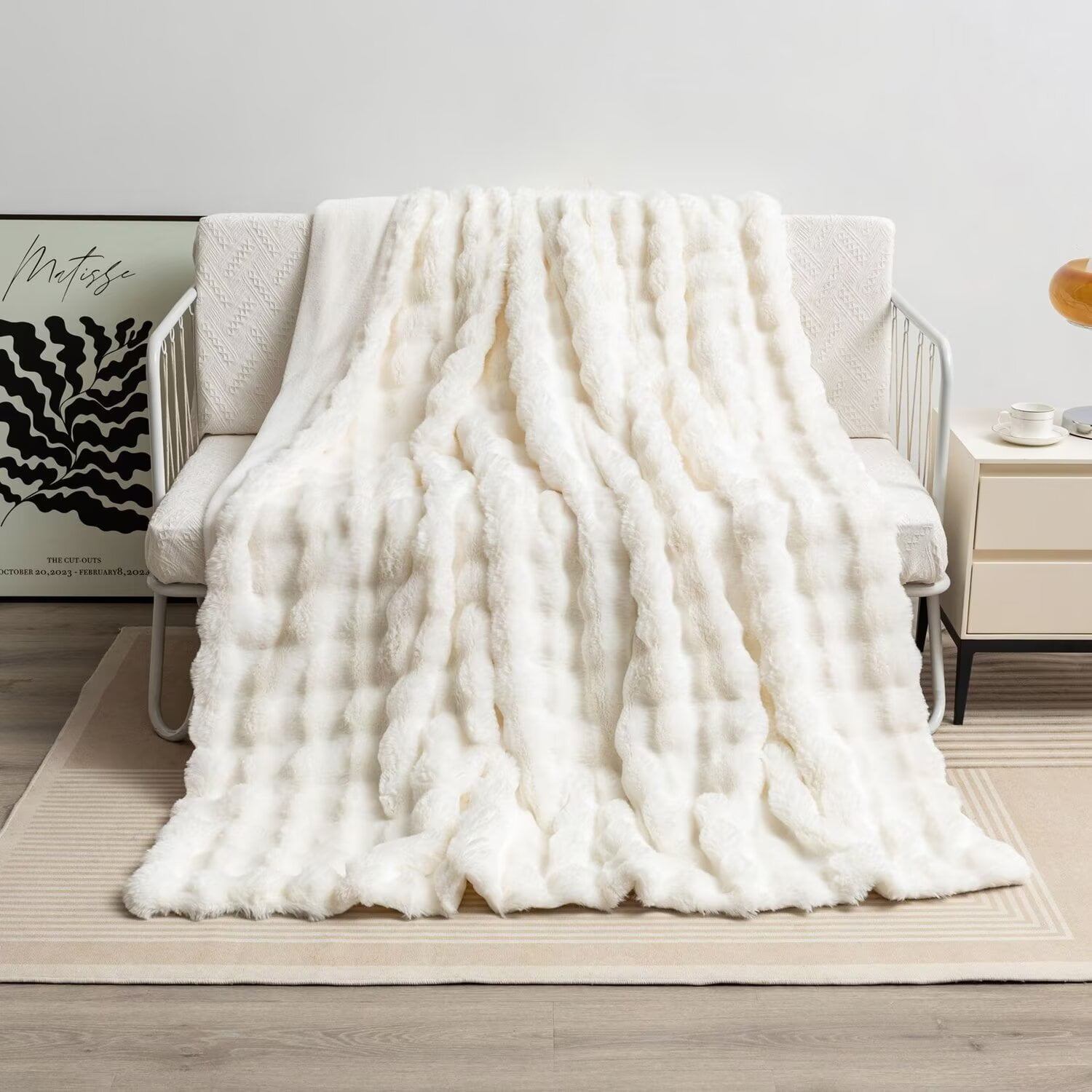 Faux Fur Throw Blanket Tie-Dye Khaki - Big Bubble Rabbit Fluff Blanket ...