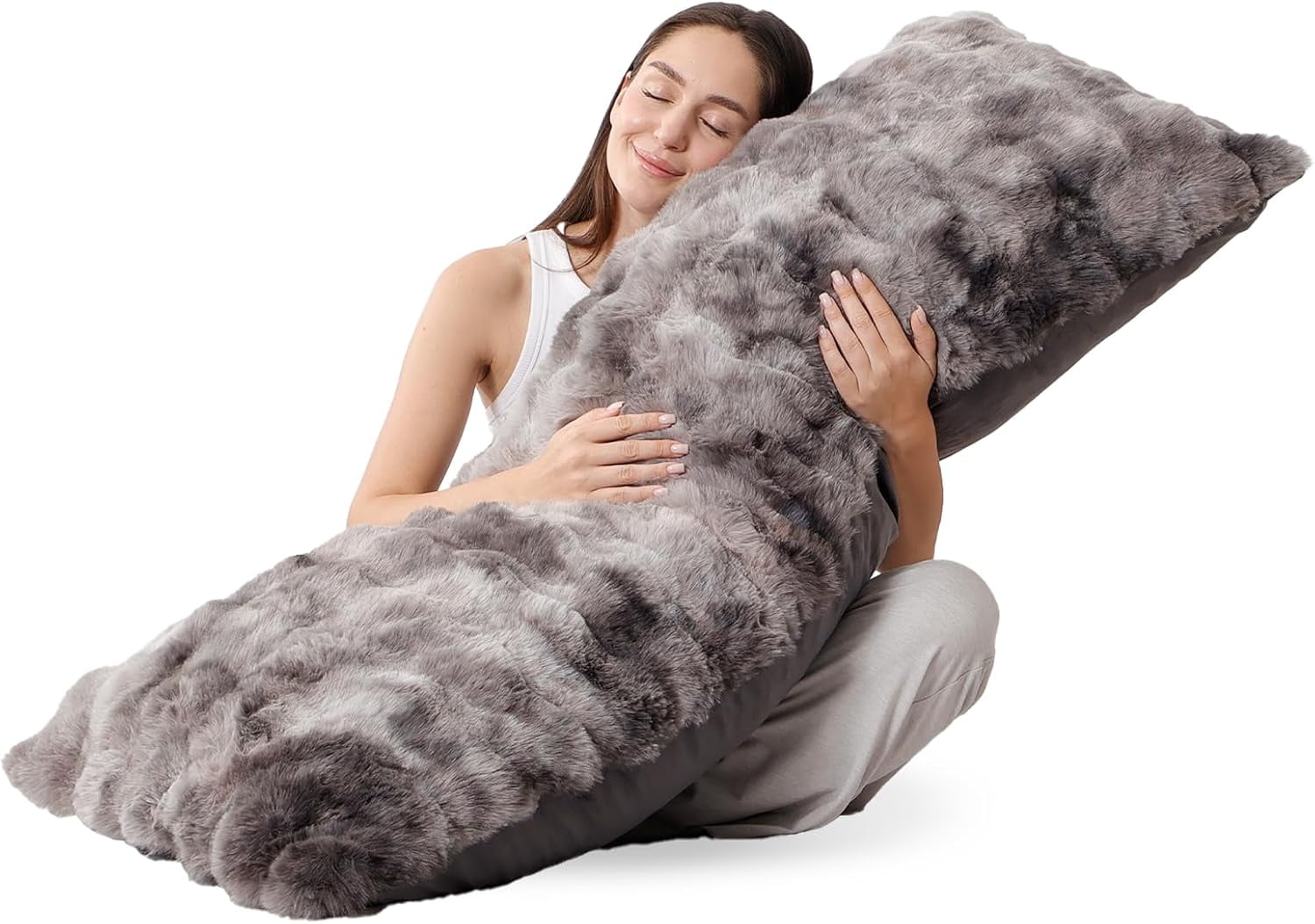 Fluffy Body Pillow for Adults, Fuzzy Faux Rabbit Fur Body Pillow with ...