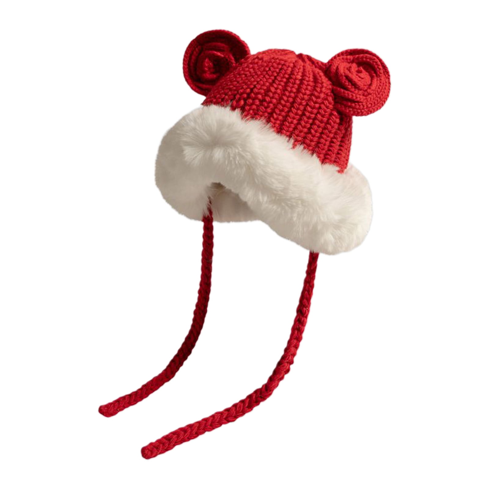 Fluffy Brim Bear Ear Warm Hat Fluffy Winter Warmer Cycling Skiing Hat ...