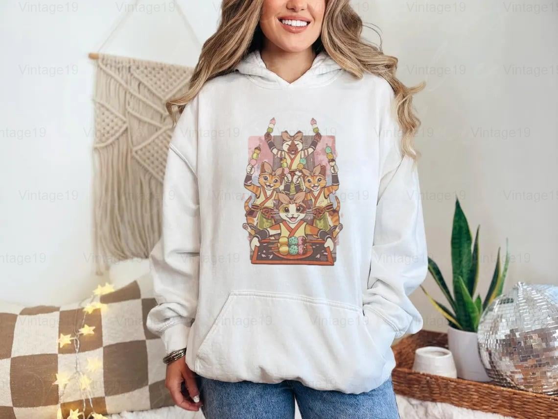 Fluffy Bunny Dango Hoodie with Cute Japanese Treat Artwork, for men ...