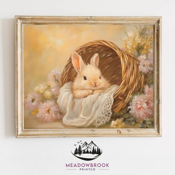 Fluffy Bunny Nestled In Flowers - Easter Bunny Printable, Spring Animal ...