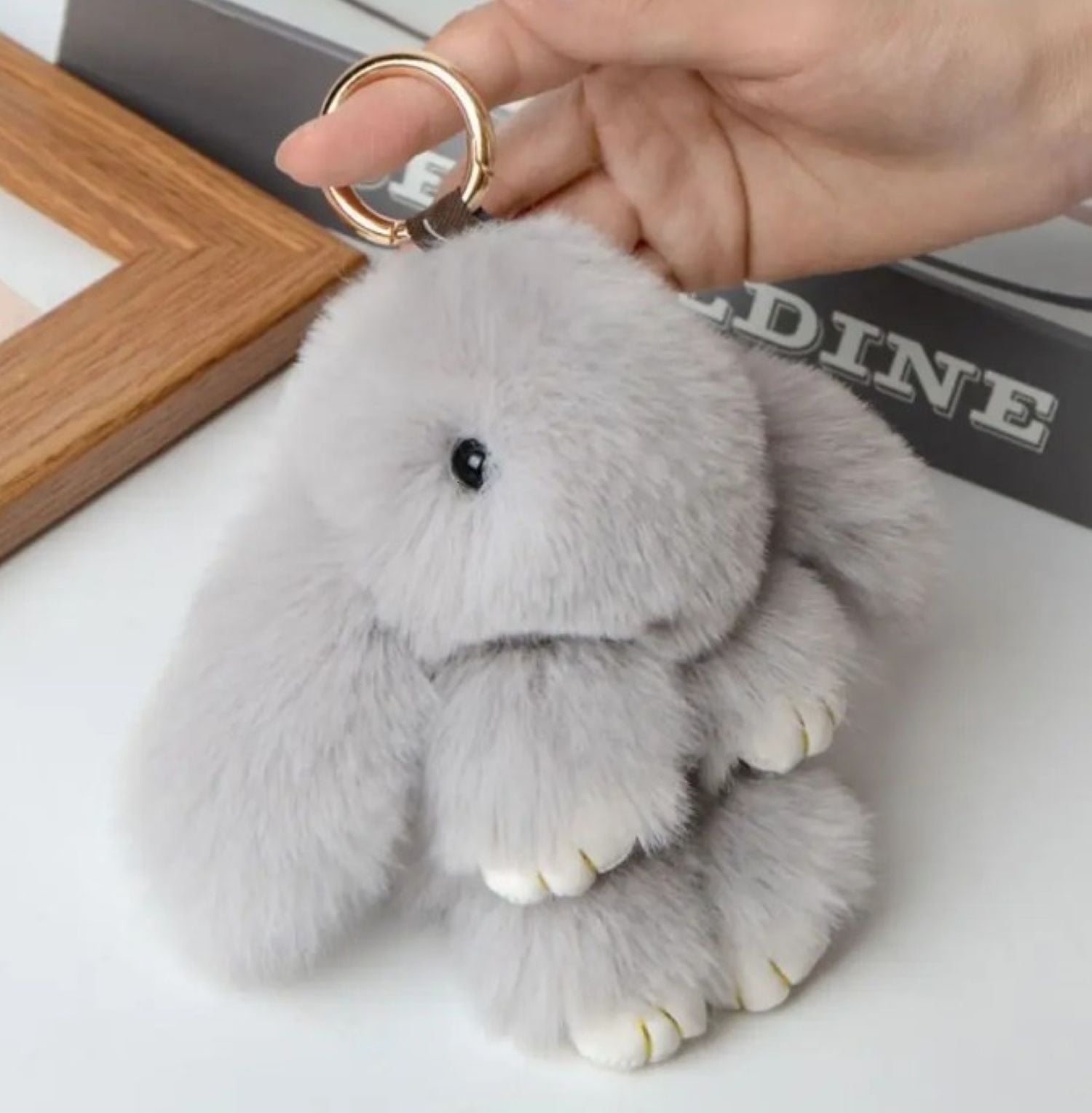 Fluffy Bunny Plush Keychain 5.5″ – Soft Rabbit Bag Charm & Key Ring ...